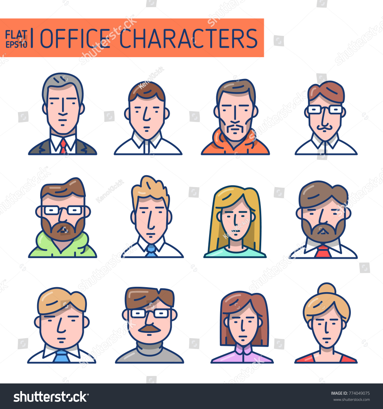Different Office Characters Set Fat Line Stock Vector (Royalty Free ...