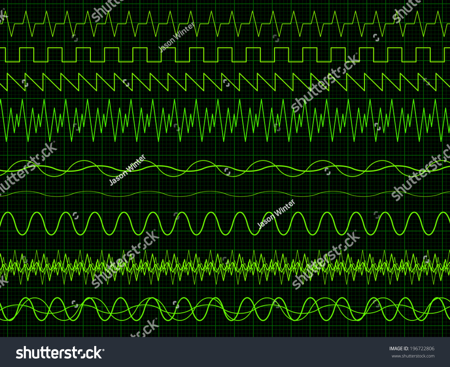 Different Oscilloscope Waves. Vector Illustration On Graph Background ...