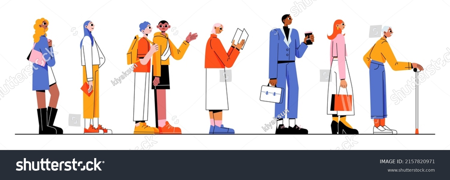 Different People Stand Queue Vector Flat Stock Vector (Royalty Free ... Different People Stand Queue Vector Flat Stock Vector (Royalty Free ...
