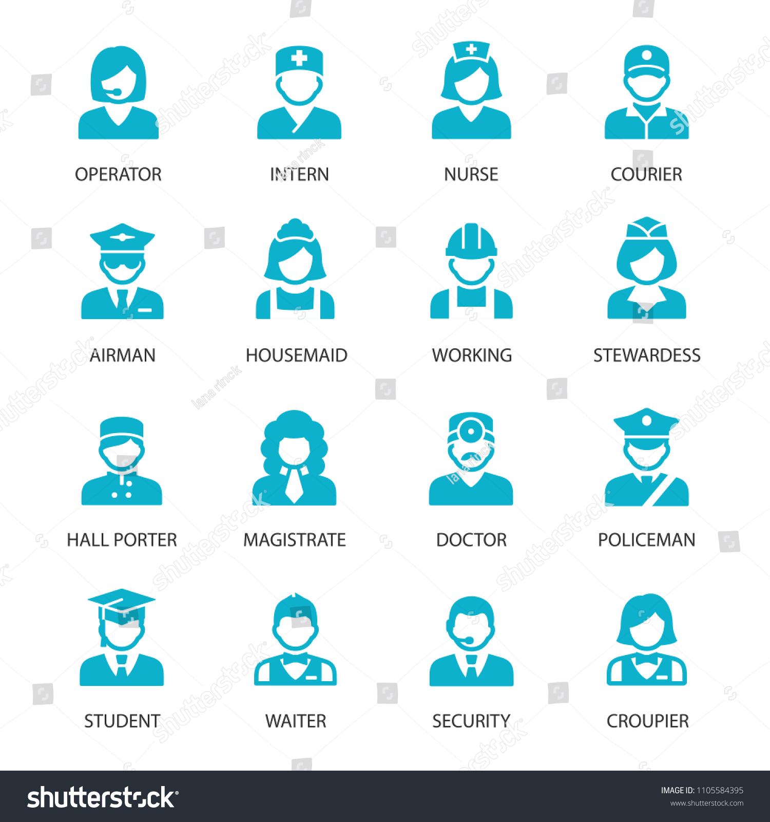 Different Professions Avatars Vector Icons Stock Vector (Royalty Free) 1105584395