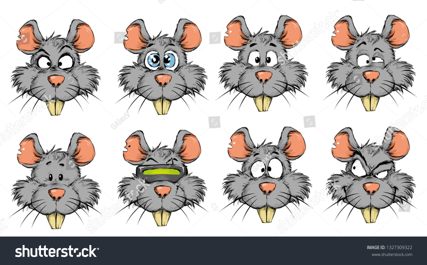 「Different Rat Faces Emotions Vector Illustration」のベクター画像素材（ロイヤリティフリー ...