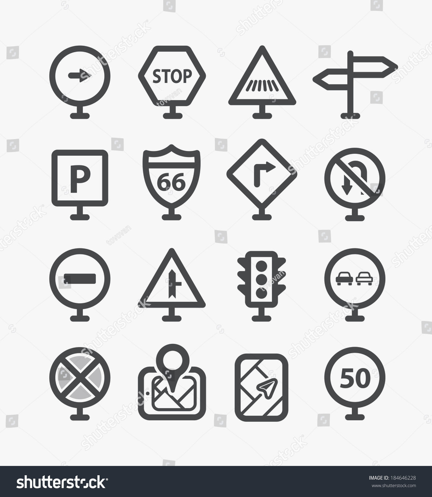 Different Road Signs Set Rounded Corners Stock Vector (Royalty Free ...