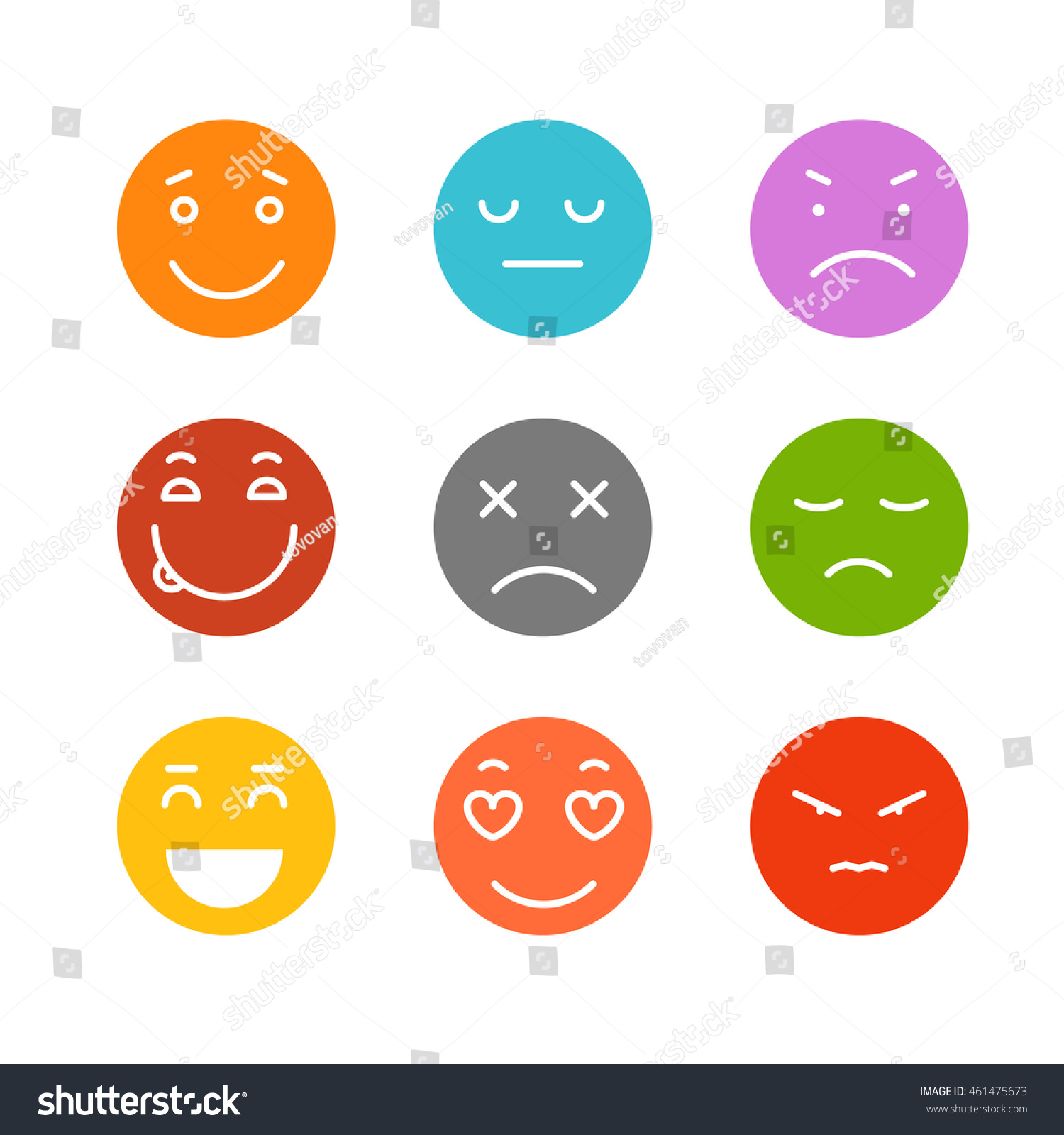 Distintas emociones de caras esquemáticas aisladas: vector de stock ...