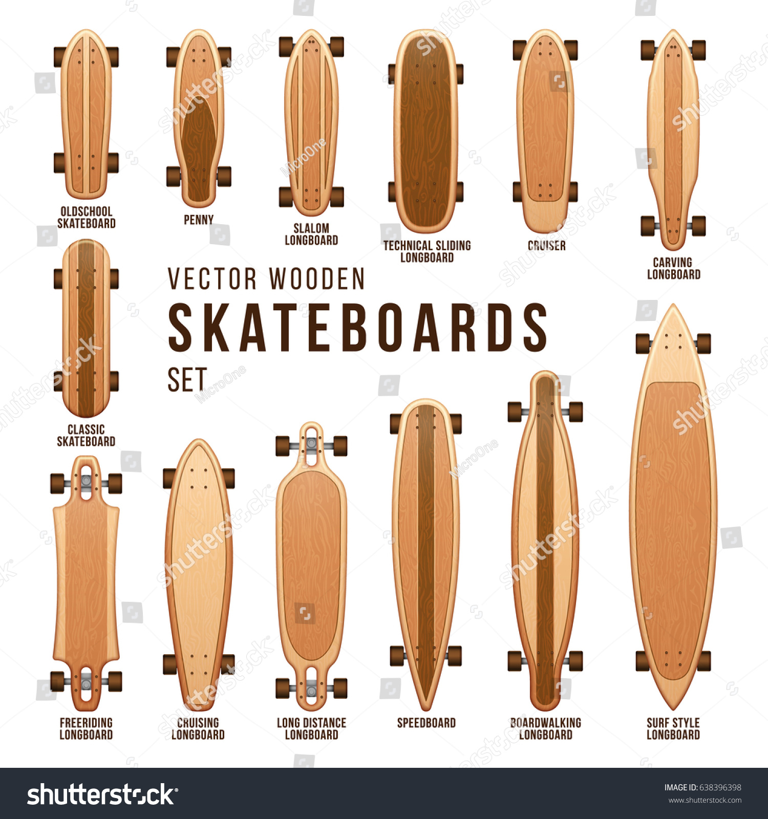 Diferentes tipos de skateboard plantillas vectoriales: vector de stock ...