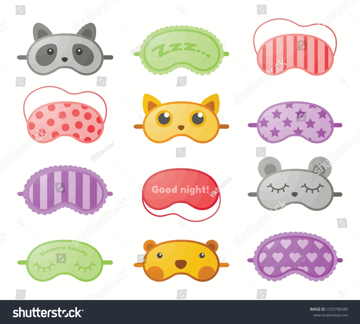 Different Sleep Masks Flat Vector Illustrations Stock Vector (Royalty ...