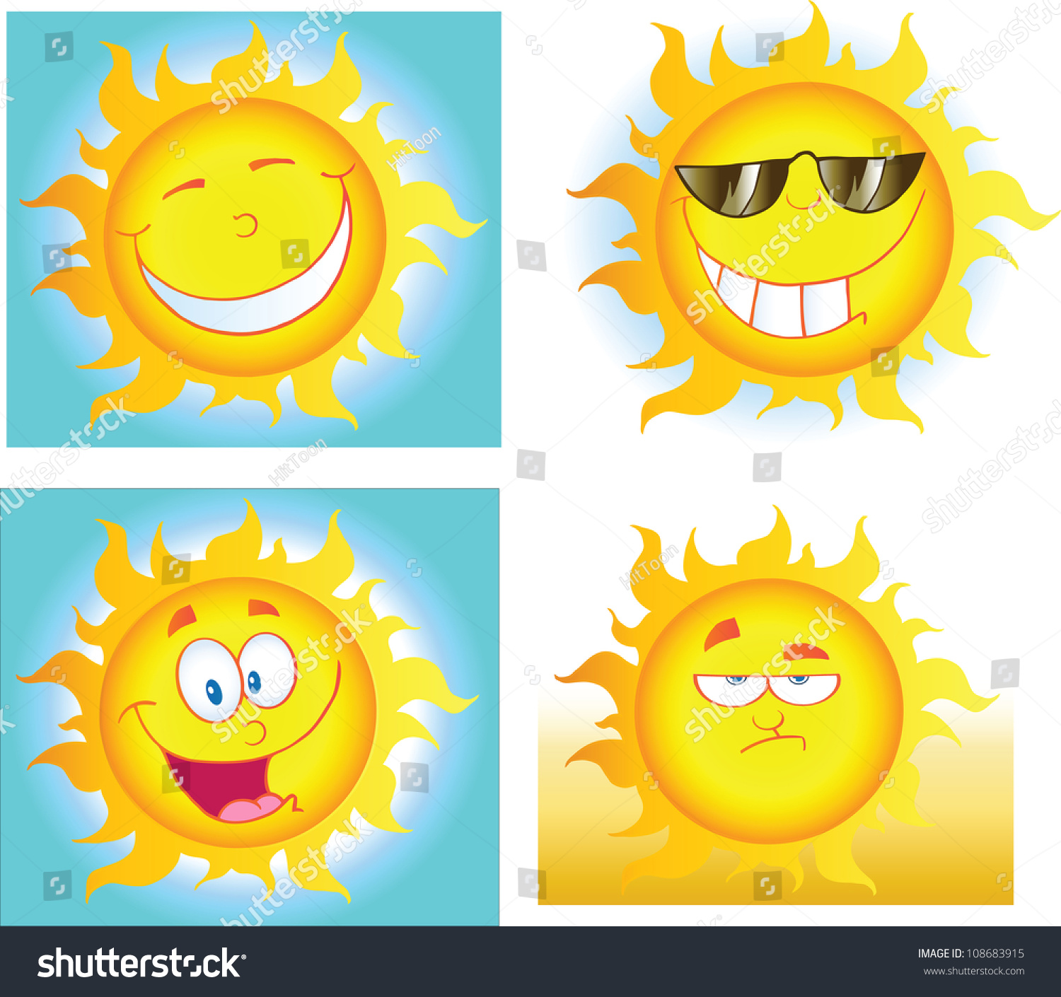 Different Sun Cartoon Characters Vector Collection Stock Vector ...