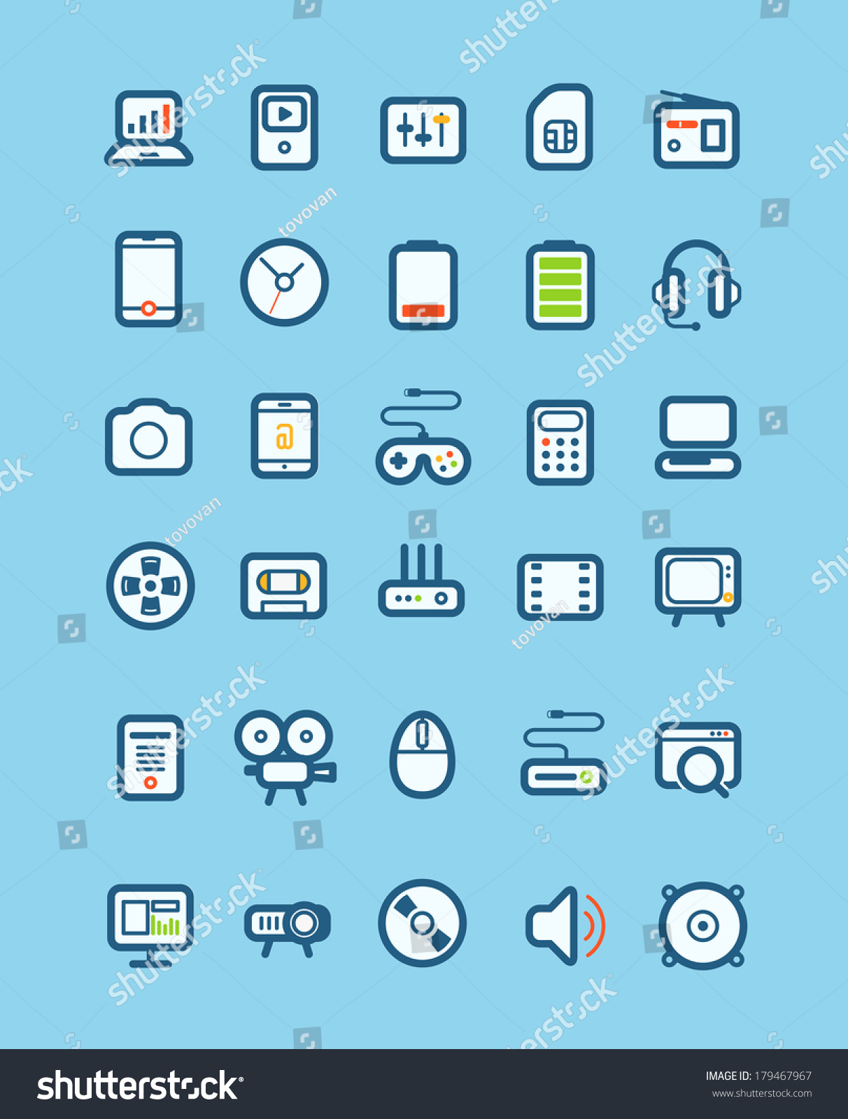 Different Tech Equipment Icons Set Design Stock Vector (Royalty Free ...