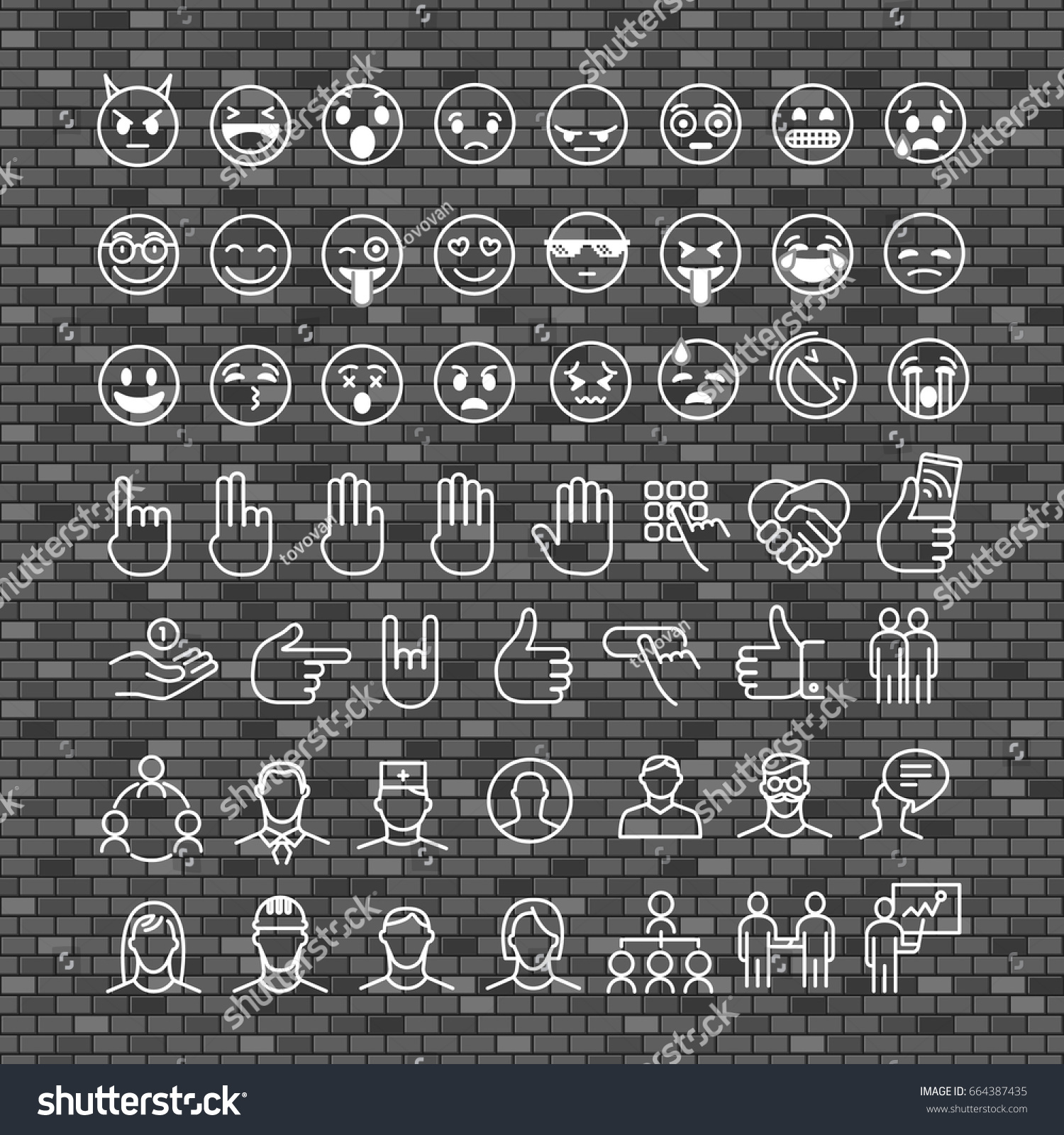 Different Thin Line Emoticons Vector Collection Stock Vector (Royalty ...