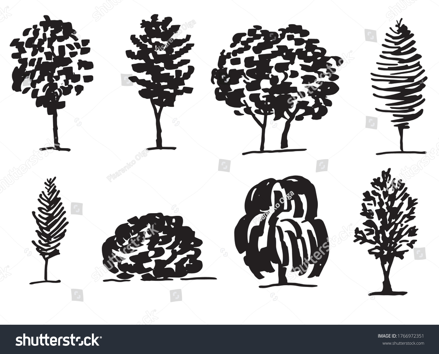 Different Trees Sketch Black Outline Vector Stock Vector (Royalty Free ...