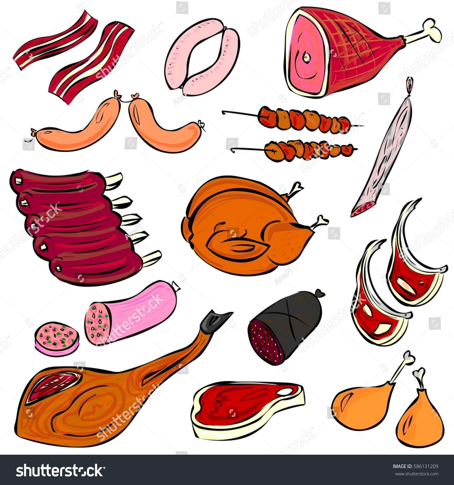Different Types Meat Separately Stok Vektör (Telifsiz) 586131209 ... Different Types Meat Separately Stok Vektör (Telifsiz) 586131209 ...