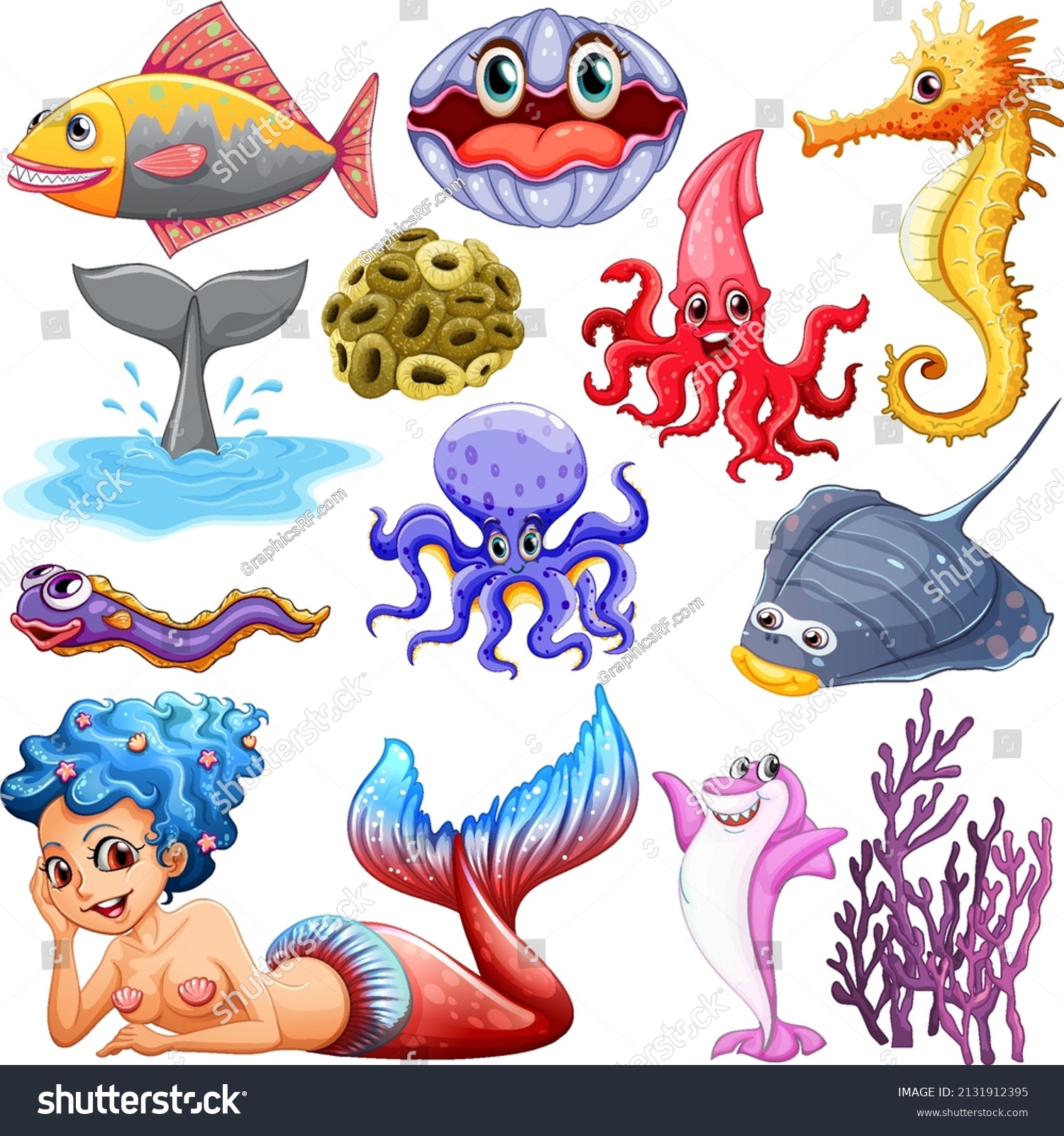 Different Types Sea Animals Illustration Stock Vector (Royalty Free ... Different Types Sea Animals Illustration Stock Vector (Royalty Free ...