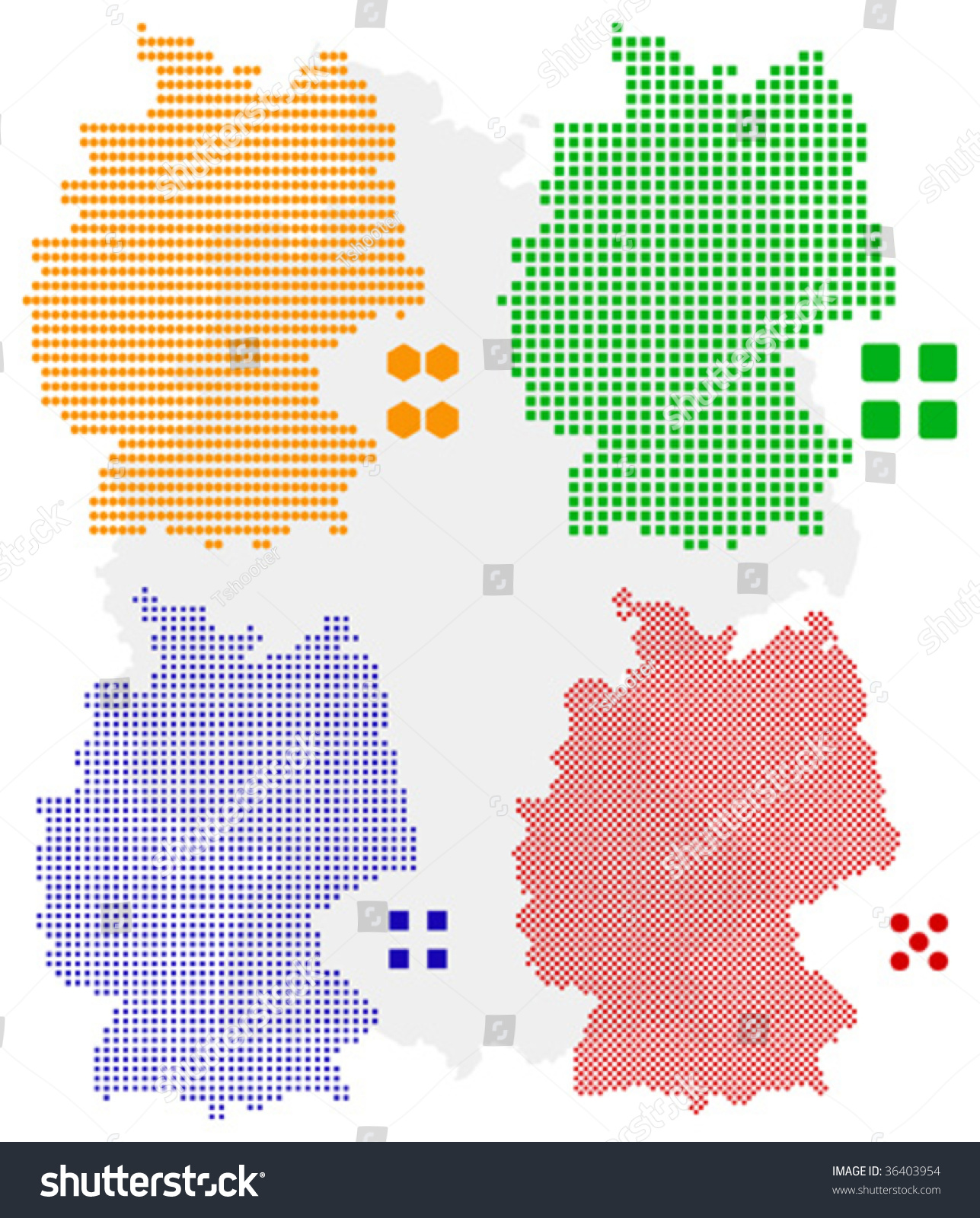 Different Vector Pixel Map Germany: vector de stock (libre de regalías ...