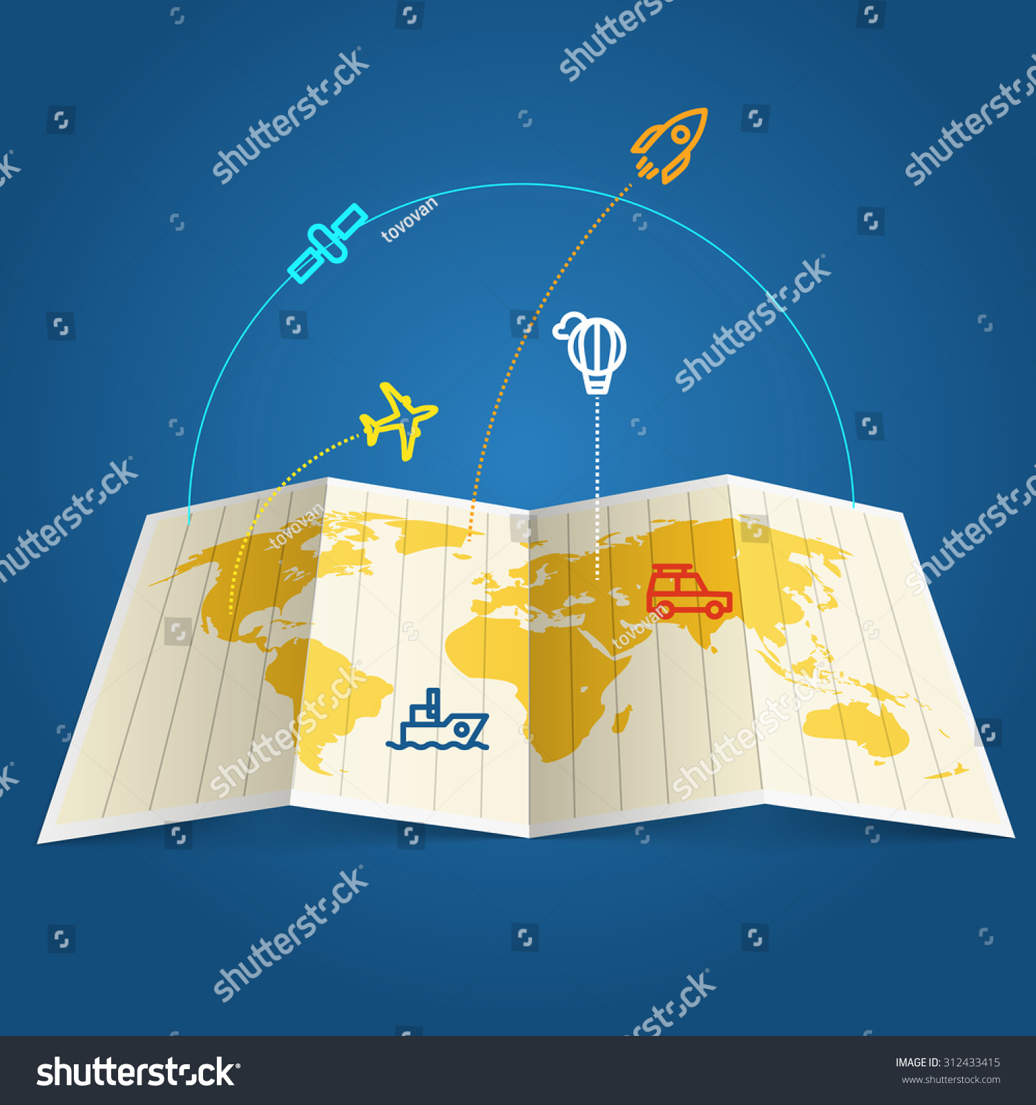 Different Vehicles On Earth Map Infographic Stock Vector (Royalty Free ...