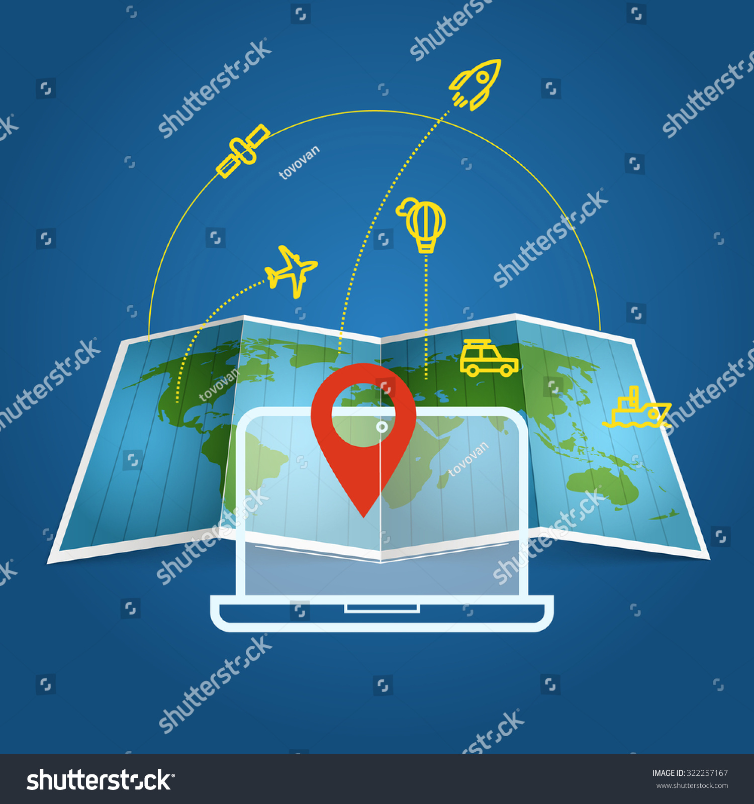 Diferentes vehículos en el mapa de: vector de stock (libre de regalías ...
