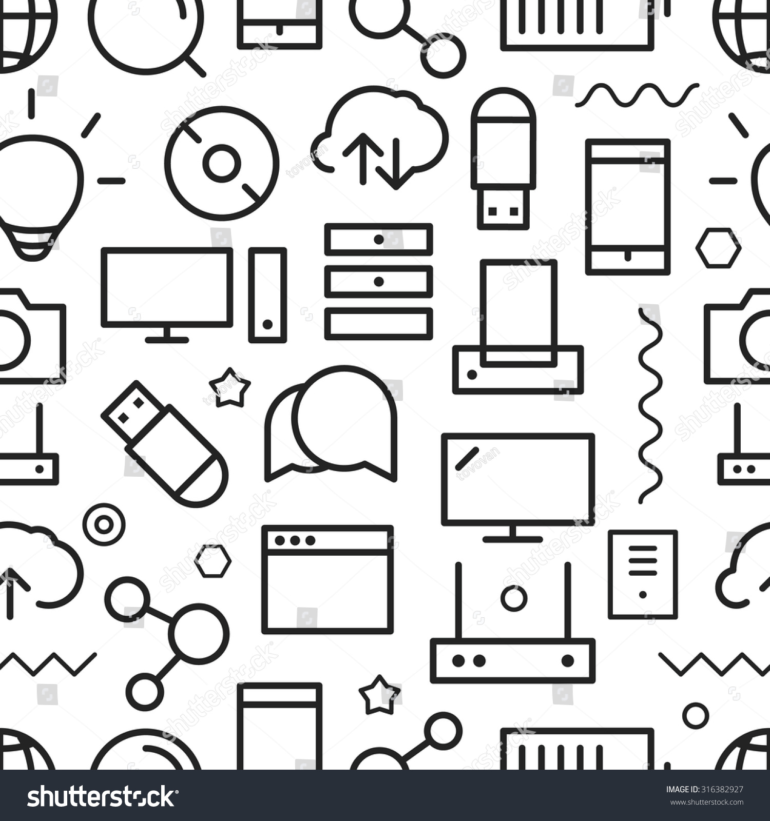 Different Web Icons Seamless Pattern Line Stock Vector (Royalty Free ...