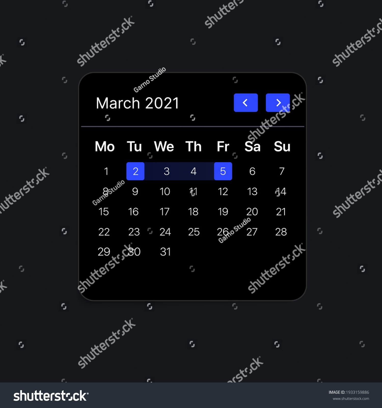 Digital Calendar Ui Widget Vector Illustration Stock Vector (Royalty ...