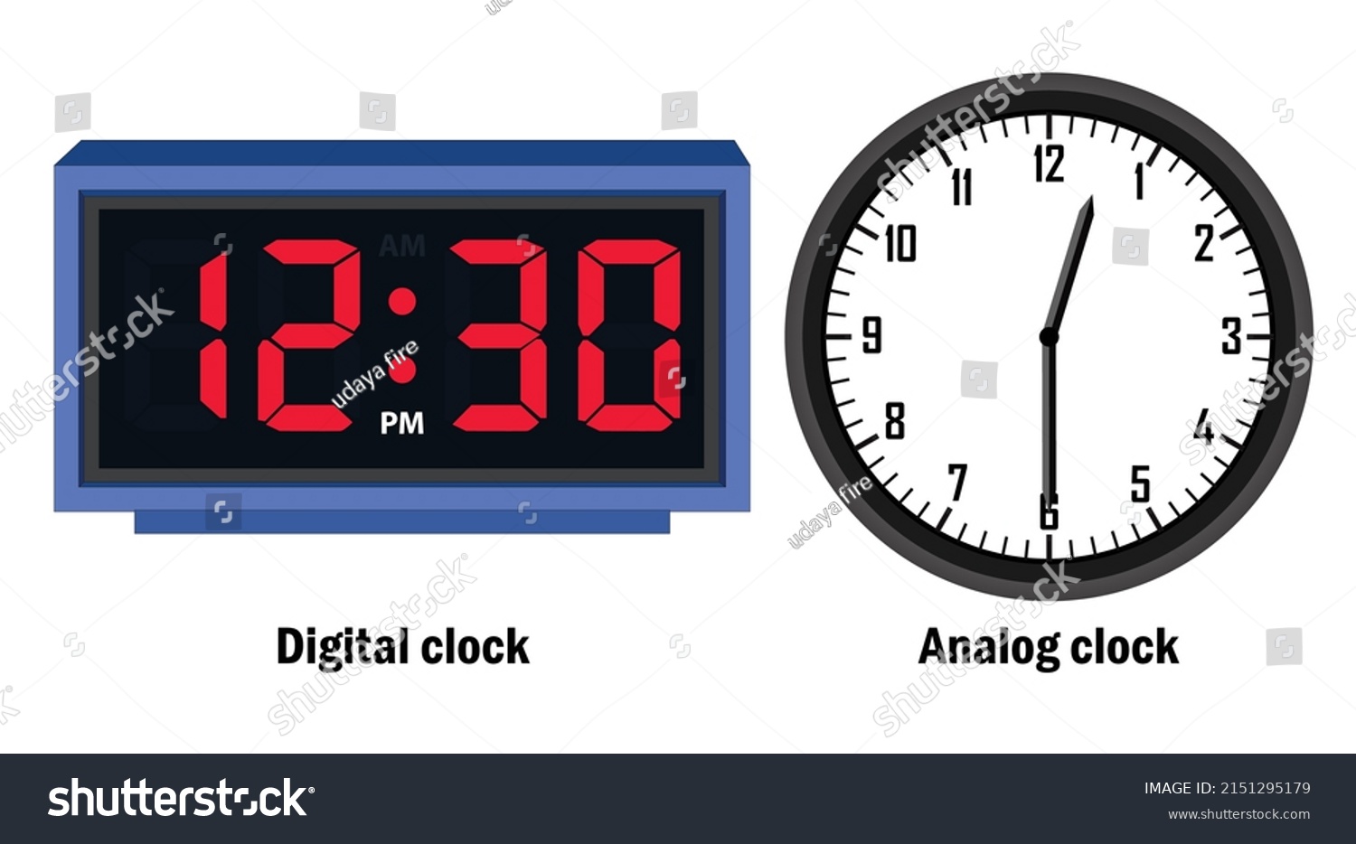 Digital Clock Analog Clock Time 1230pm Stock Vector (Royalty Free ...