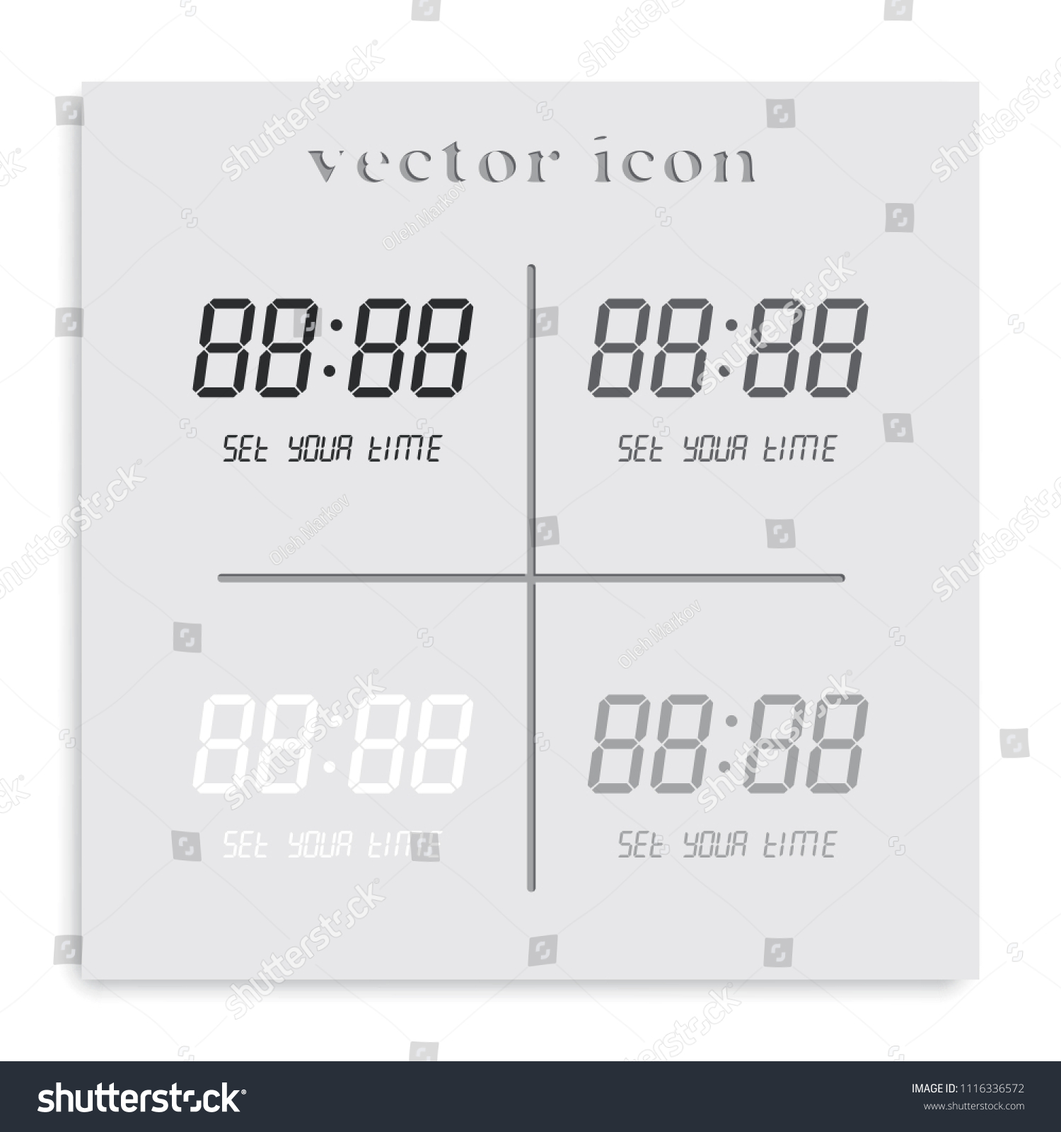 Digital Clock Number Flat Black White Stock Vector (Royalty Free ...