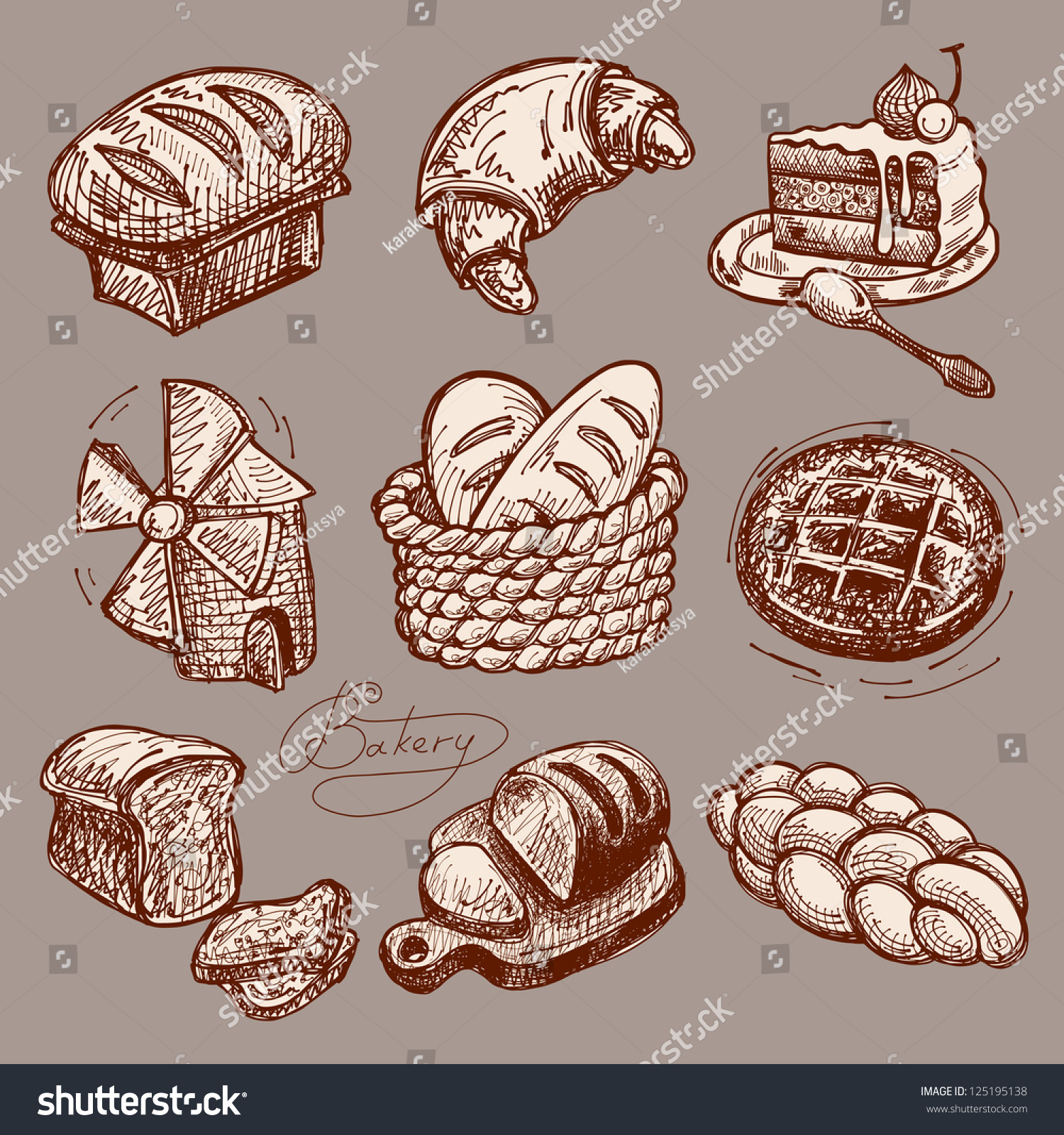 Digital Drawing Bakery Icon Set: เวกเตอร์สต็อก (ปลอดค่าลิขสิทธิ์ ...