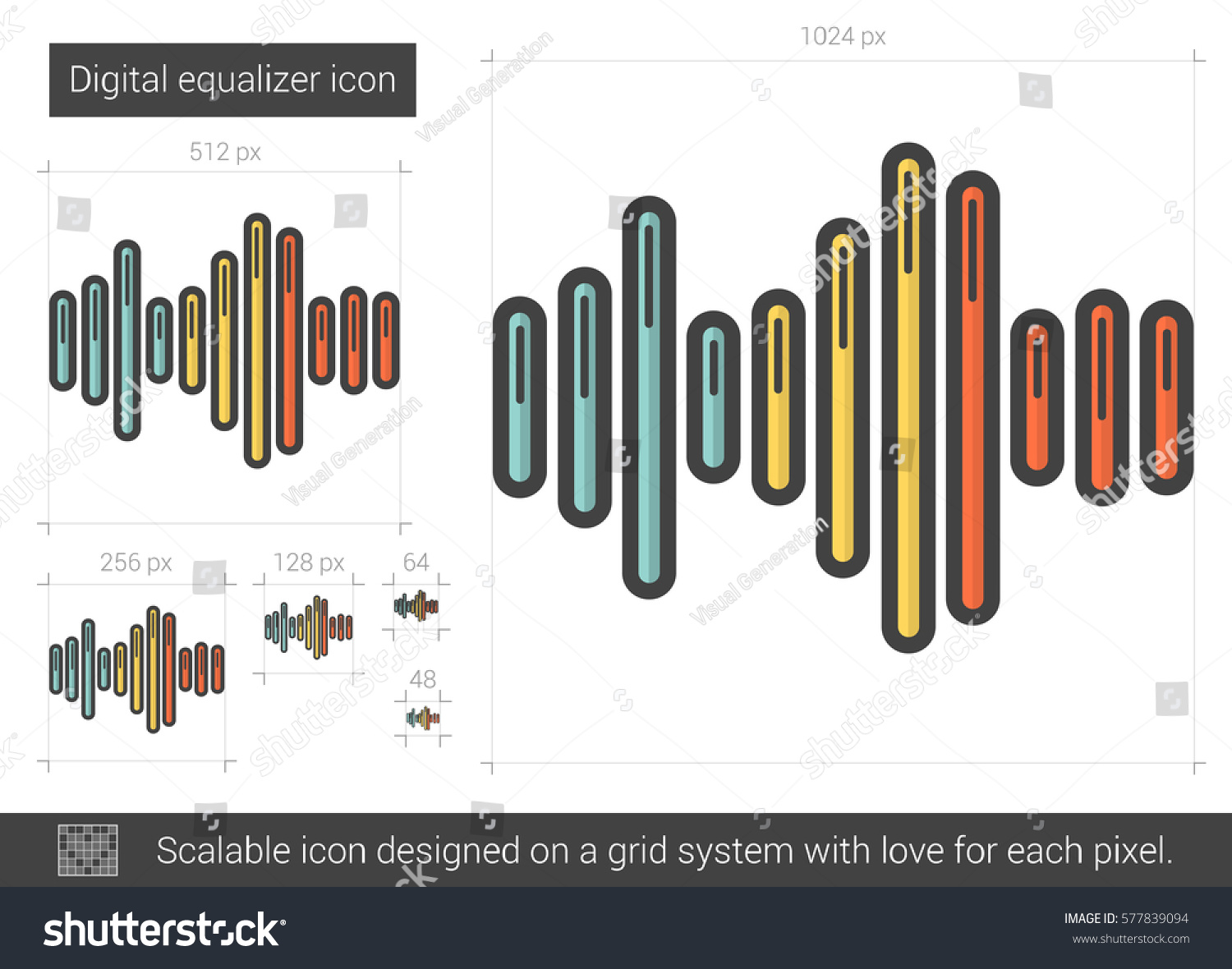 Digital Equalizer Vector Line Icon Isolated Stock Vector (Royalty Free ...