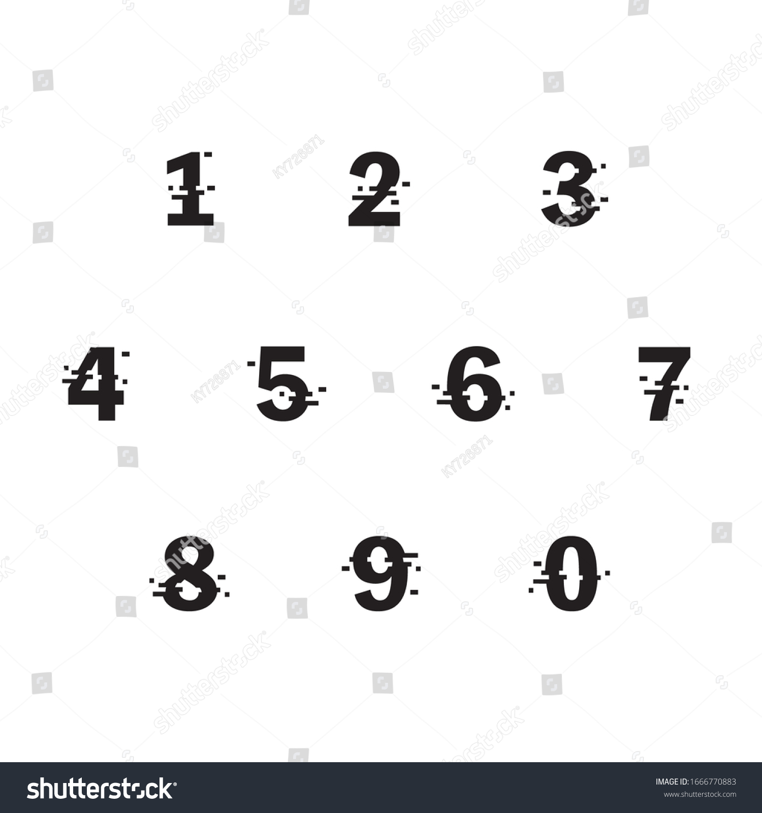 Digital Glitched Numbers Set Distortion Effect Stock Vector (Royalty ...