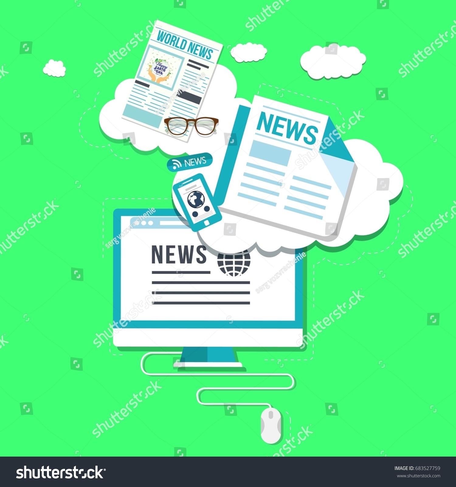 Digital News Design Elements Newspaper Computer Stock Vector (Royalty ...