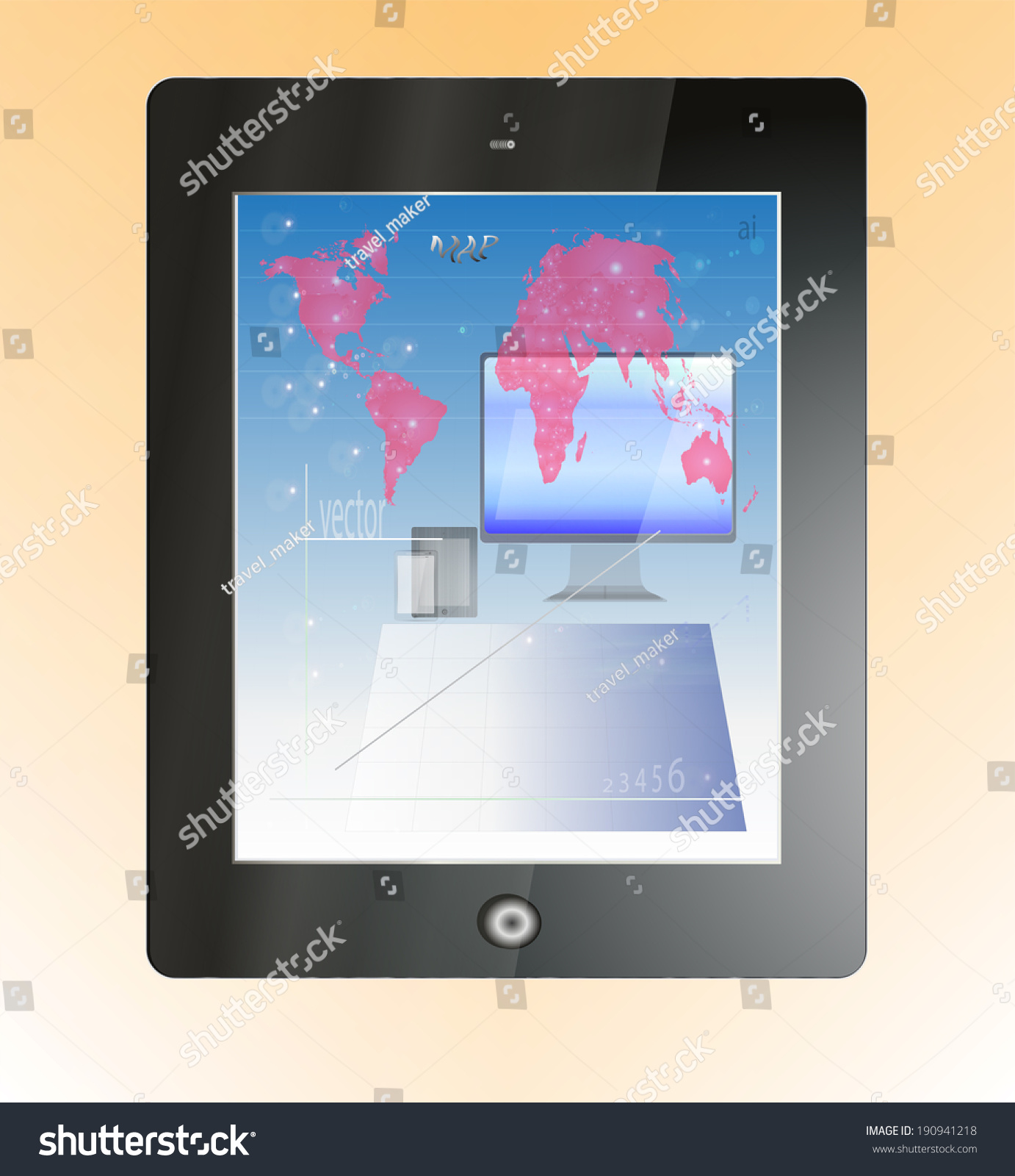 Digital Tablet Screen Saver Earth Map Stock Vector (Royalty Free) 190941218