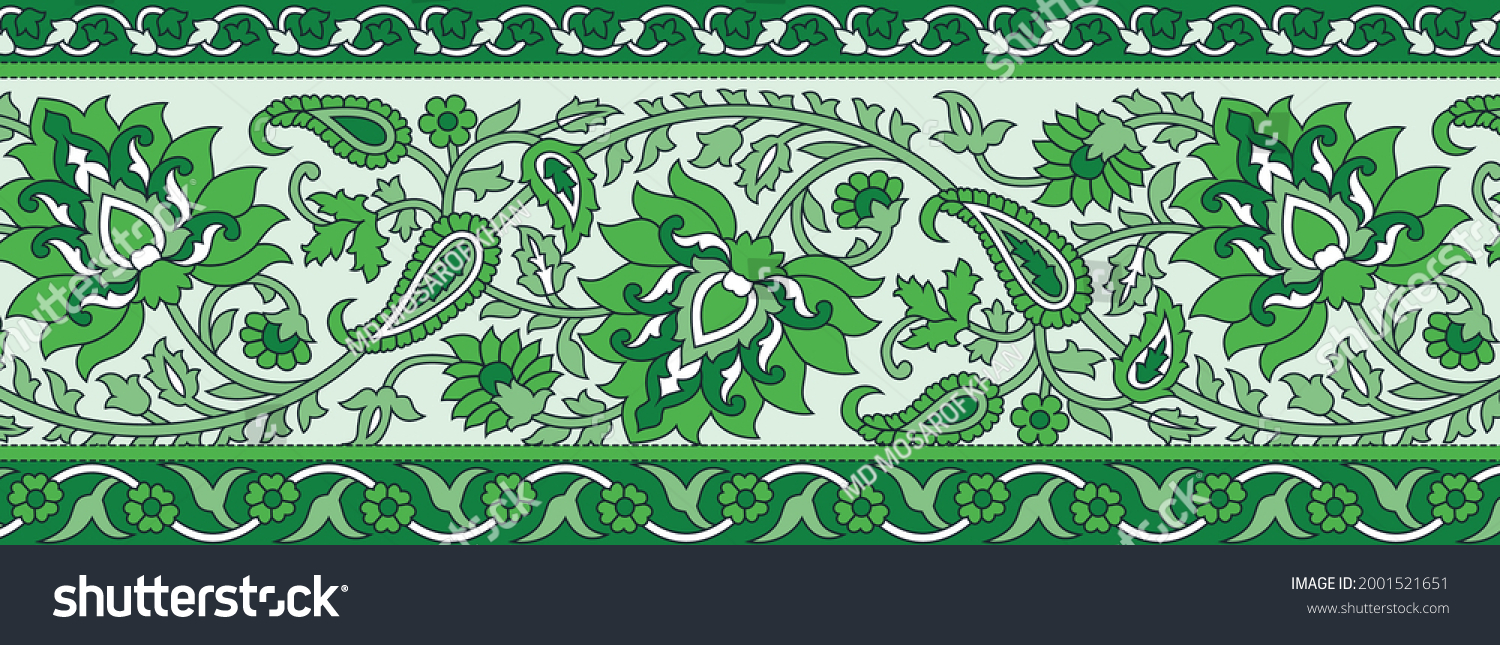 Digital Textile Border Designs Green Background Stock Vector (Royalty ...
