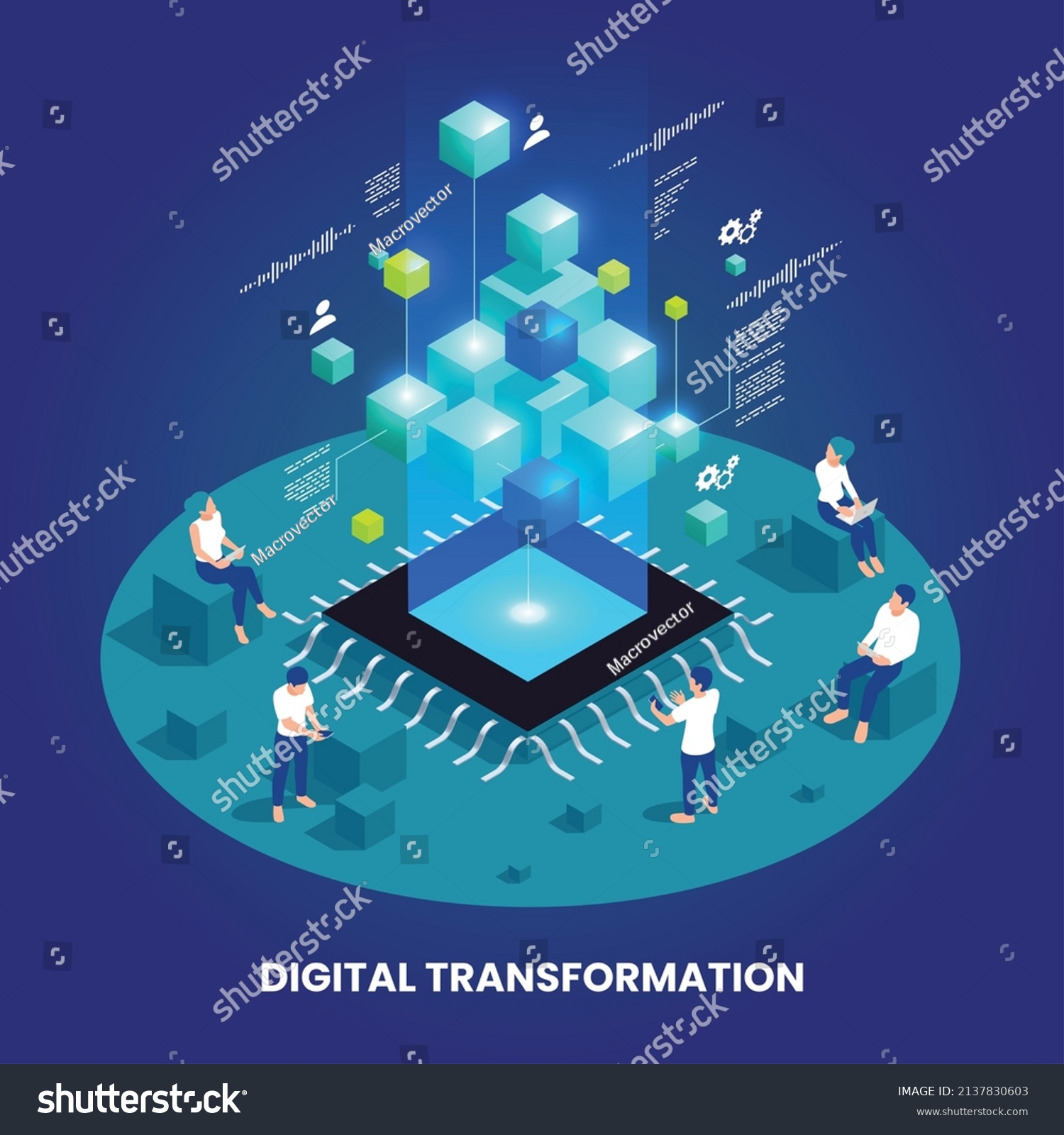 Digital Transformation Digitalization Isometric Composition Microchip ...