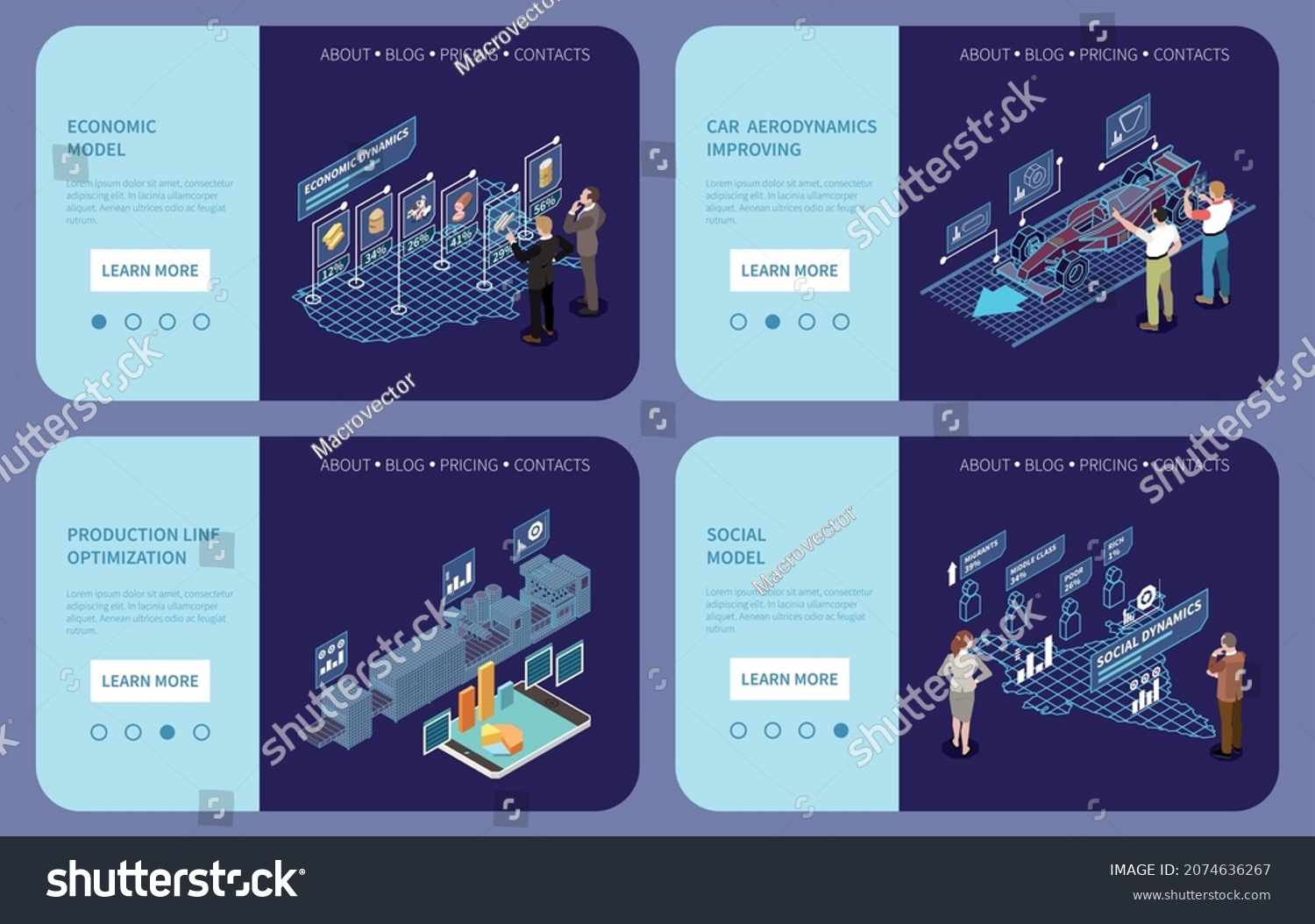Digital Twin Technology Isometric Horizontal Banners Stock Vector (Royalty Free) 2074636267