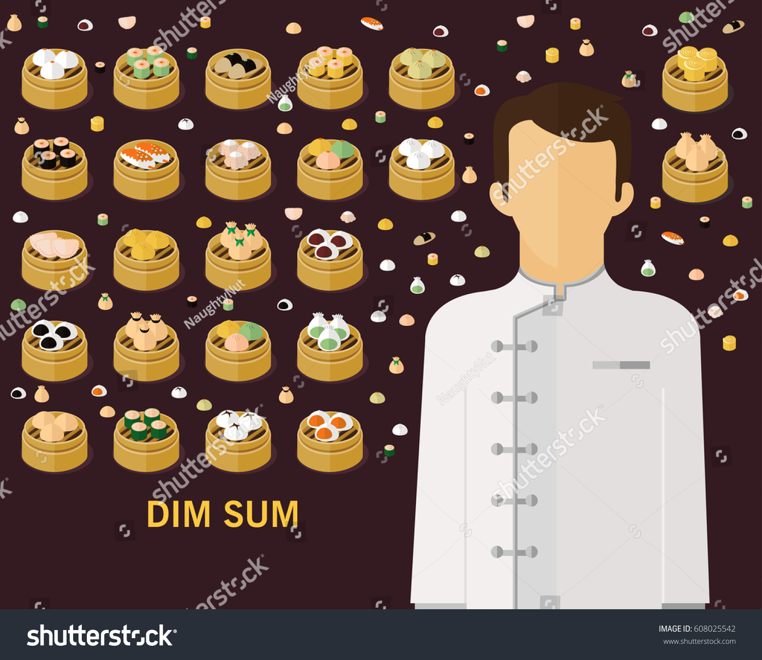Dim Sum Concept Background Flat Icons Stock Vector (Royalty Free ...
