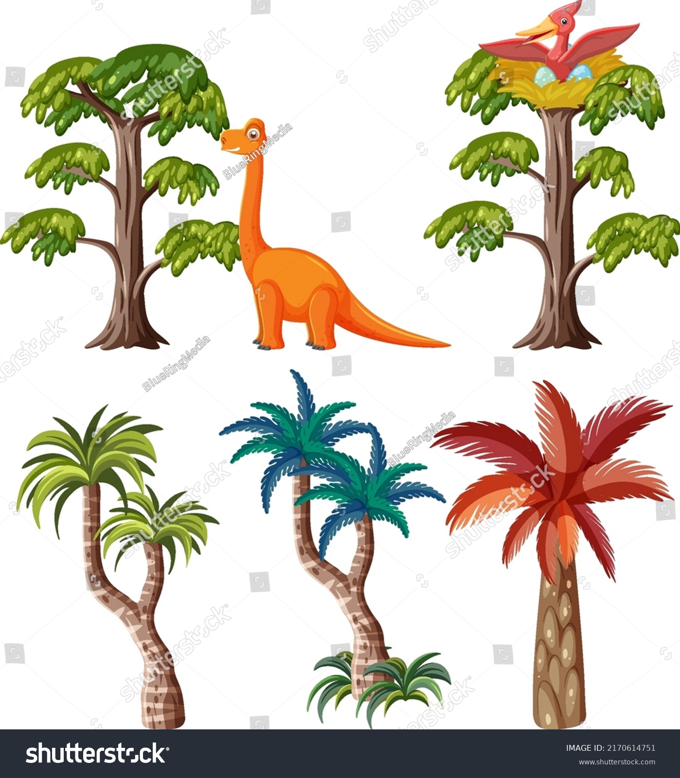 Dinosaur Many Trees Set Illustration Stock Vector (Royalty Free ...