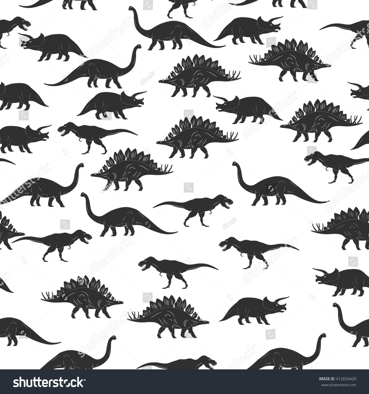 Dinosaur Black White Seamless Pattern Vector: เวกเตอร์สต็อก (ปลอดค่า ...