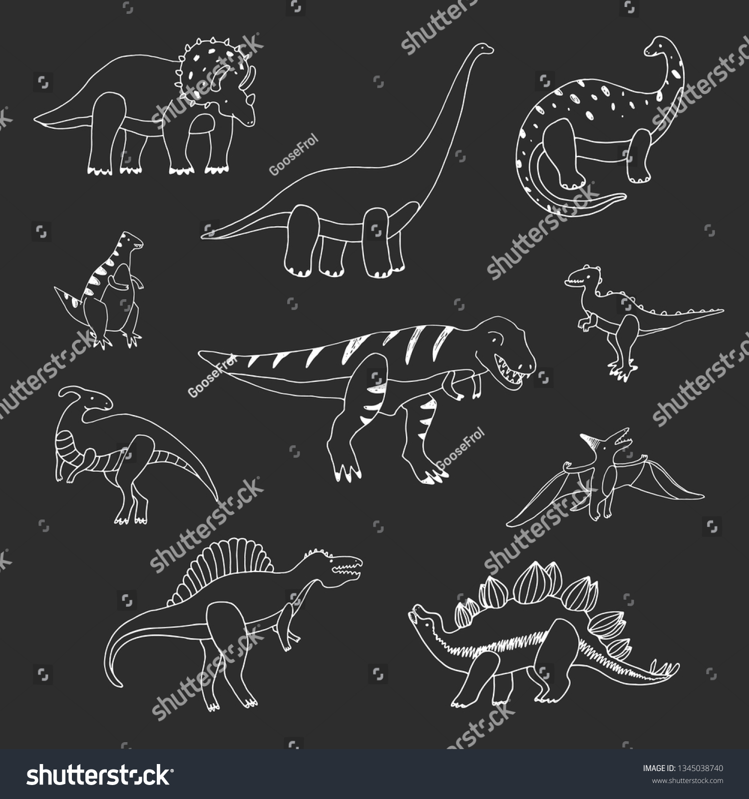 Dinosaur Cartoon Vector Line Illustrations Set Stock Vector (Royalty ...