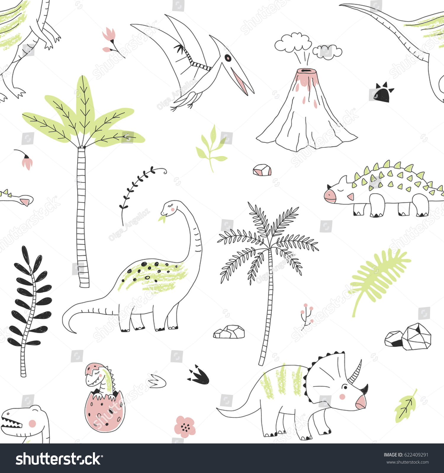Dinosaur Decorative Modern Graphic Pattern 库存矢量图（免版税）622409291 ...