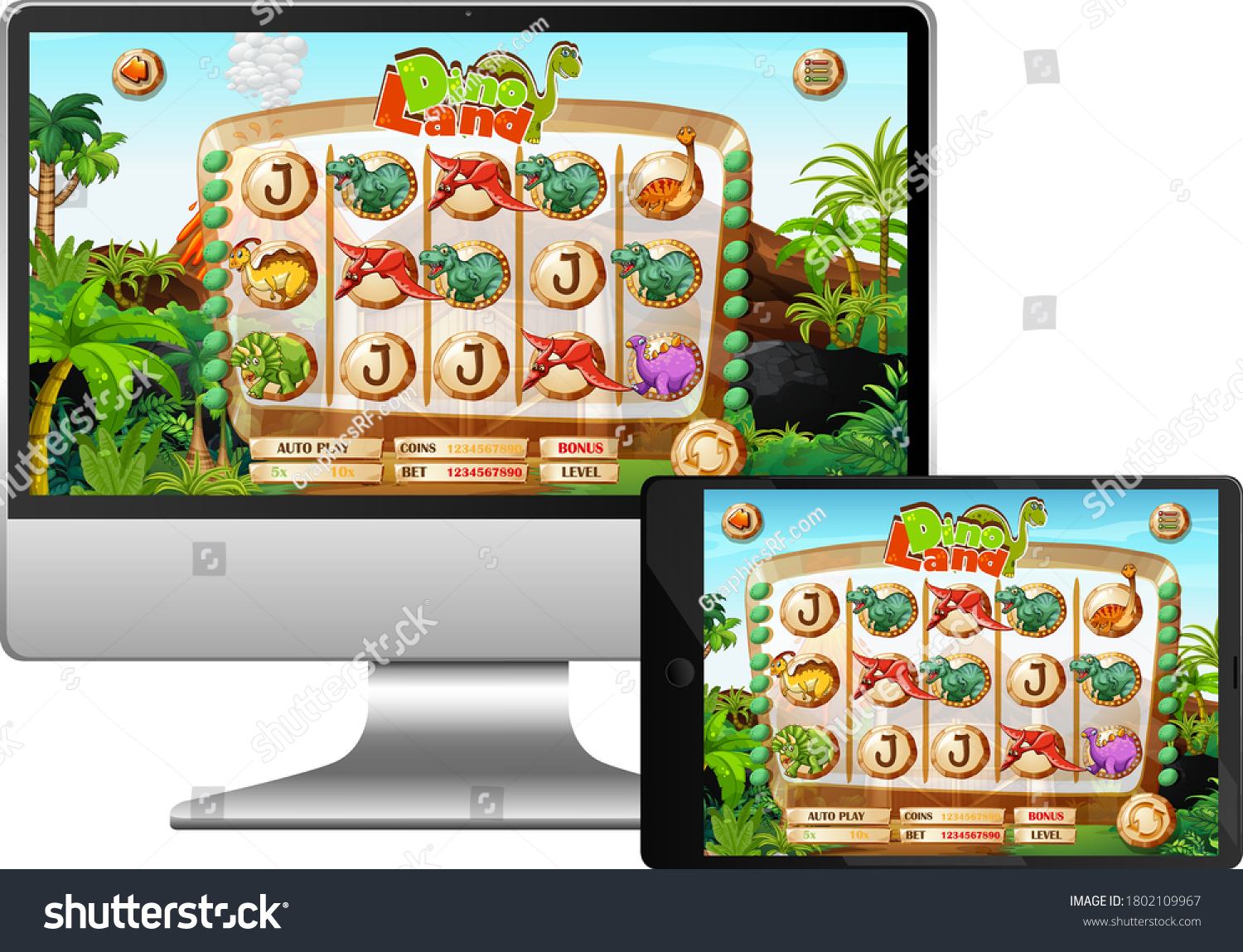 Dinosaur Game On Computer Screen Illustration Stock Vector (Royalty ...