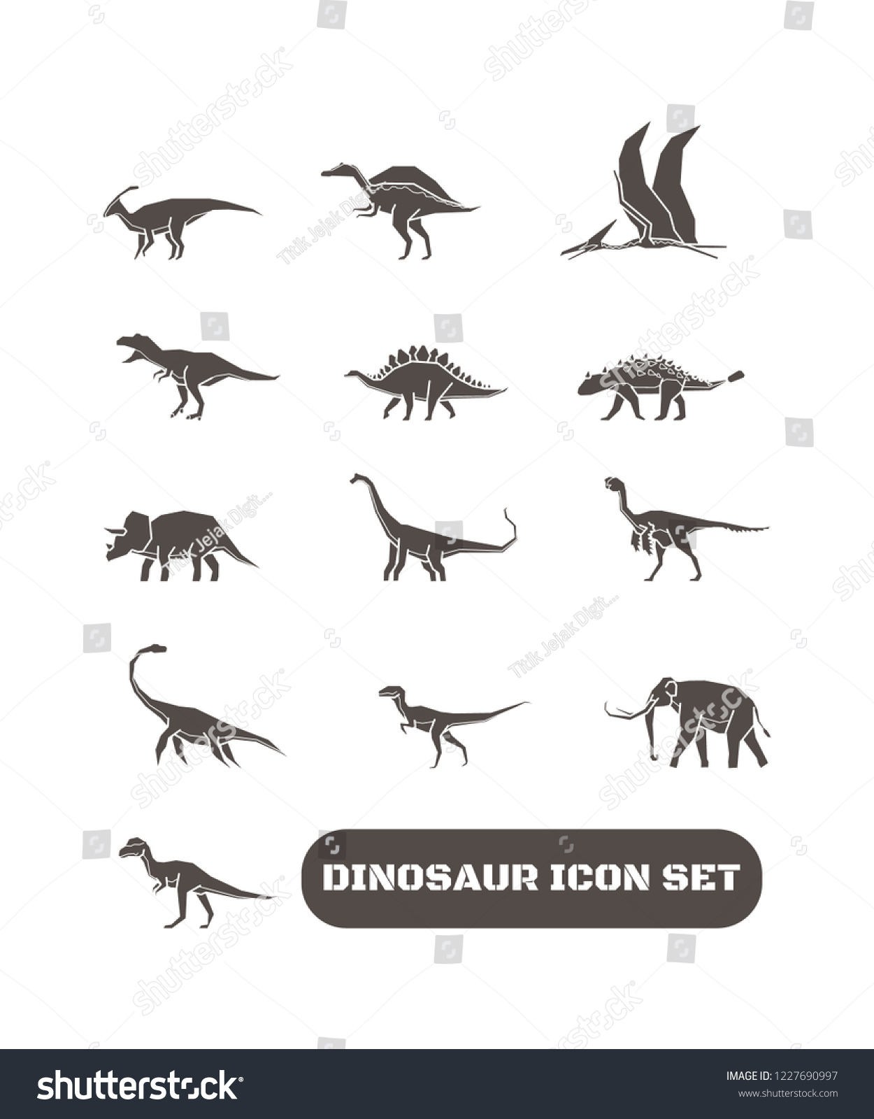Dinosaur Icon Set Grey Colour Vector Stock Vector (Royalty Free) 1227690997