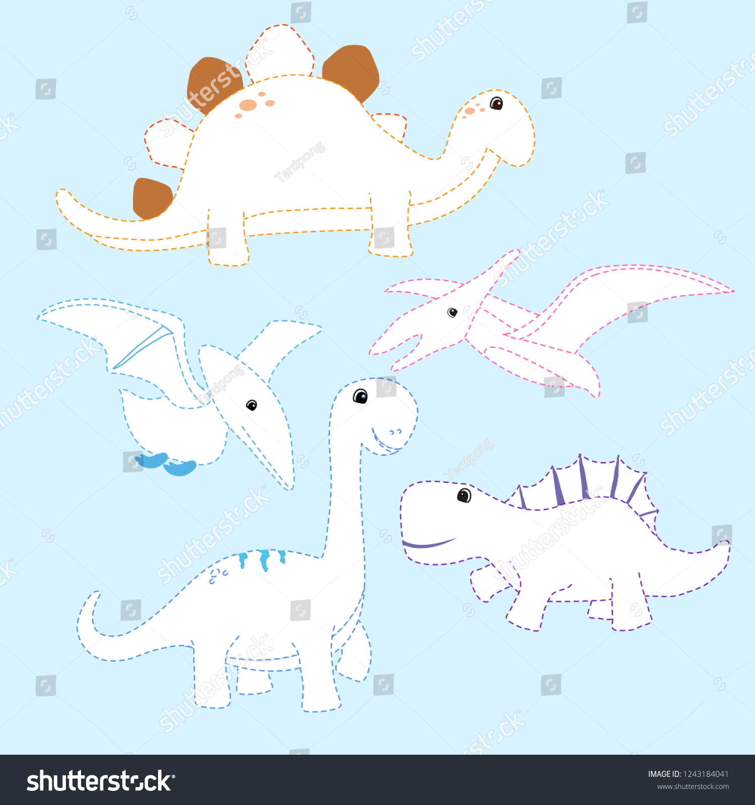 Dinosaur Line Drawing Vector Design Kid 스톡 벡터(로열티 프리) 1243184041 ...
