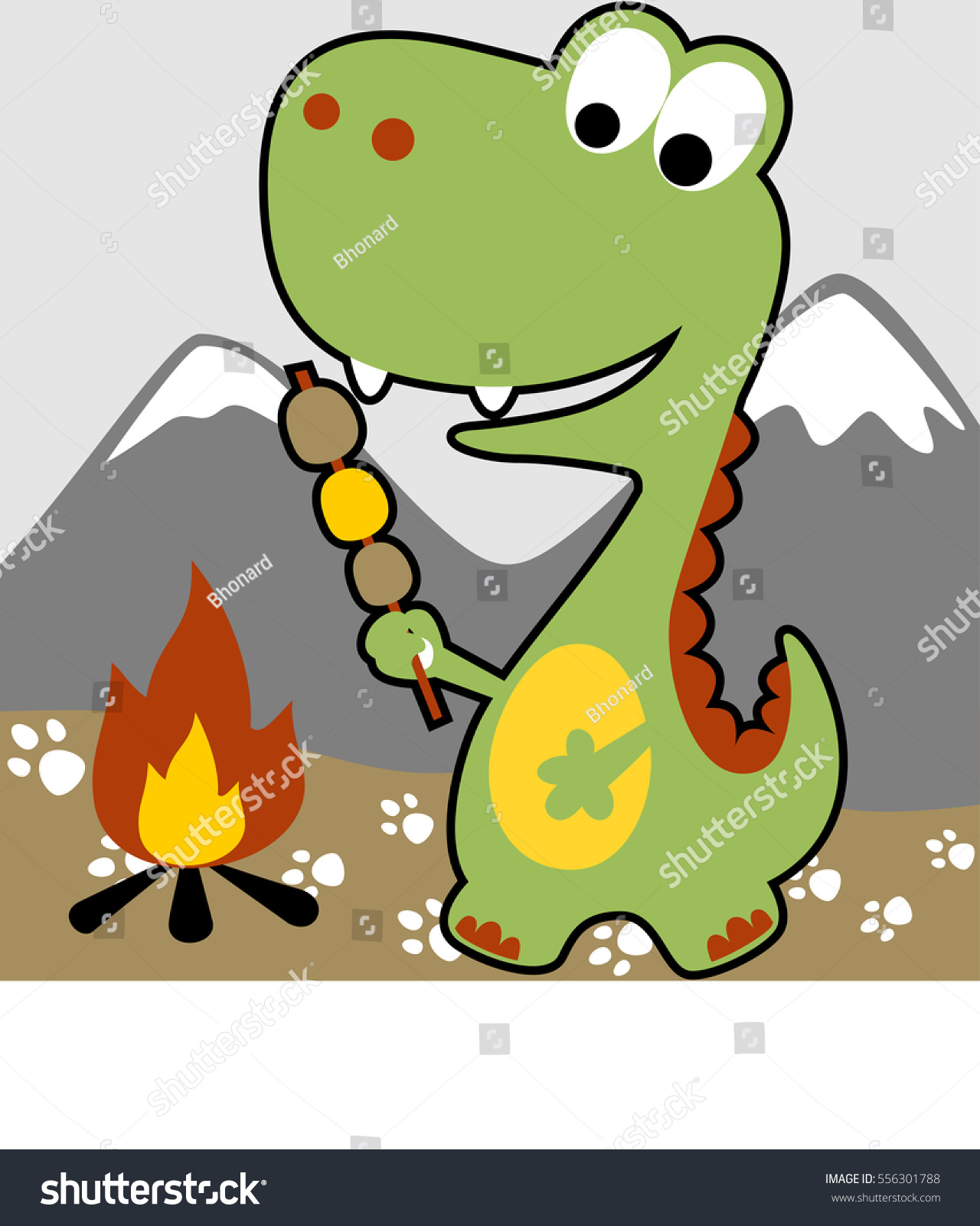 Dinosaur Roasting Meat Vector Cartoon: เวกเตอร์สต็อก (ปลอดค่าลิขสิทธิ์ ...