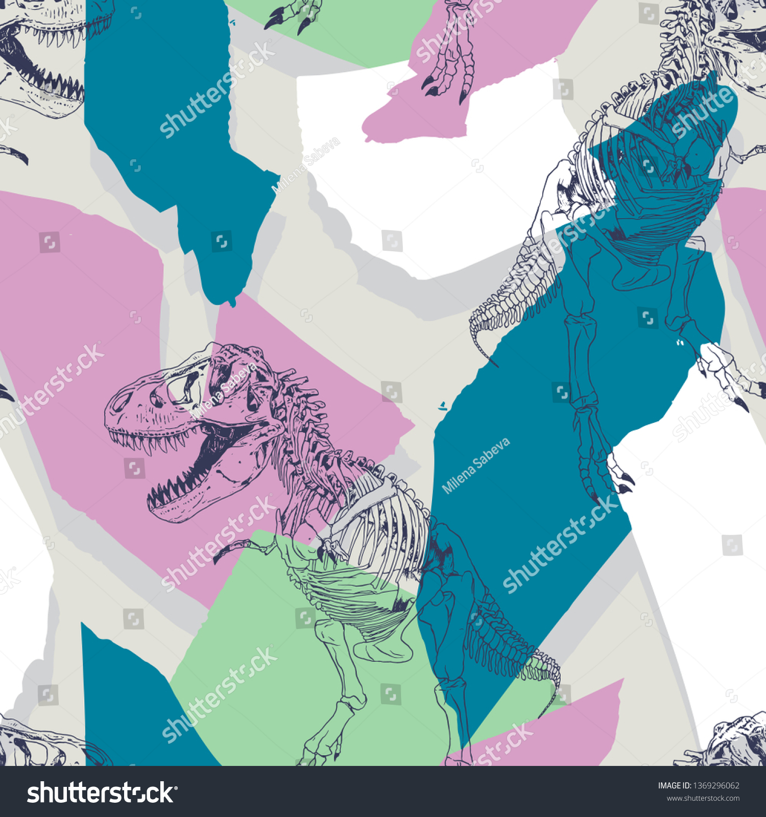 Dinosaur Skeleton Paper Cut Collage Seamless Stock Vector (Royalty Free ...