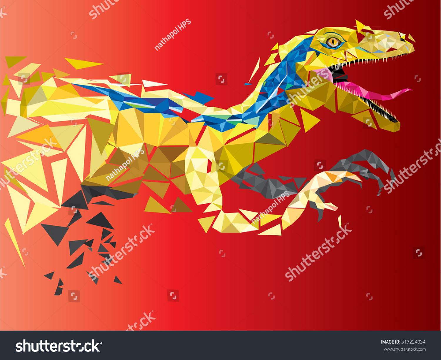 Dinosaur Velociraptor Geometric Pattern Style Vector Stock Vector ...