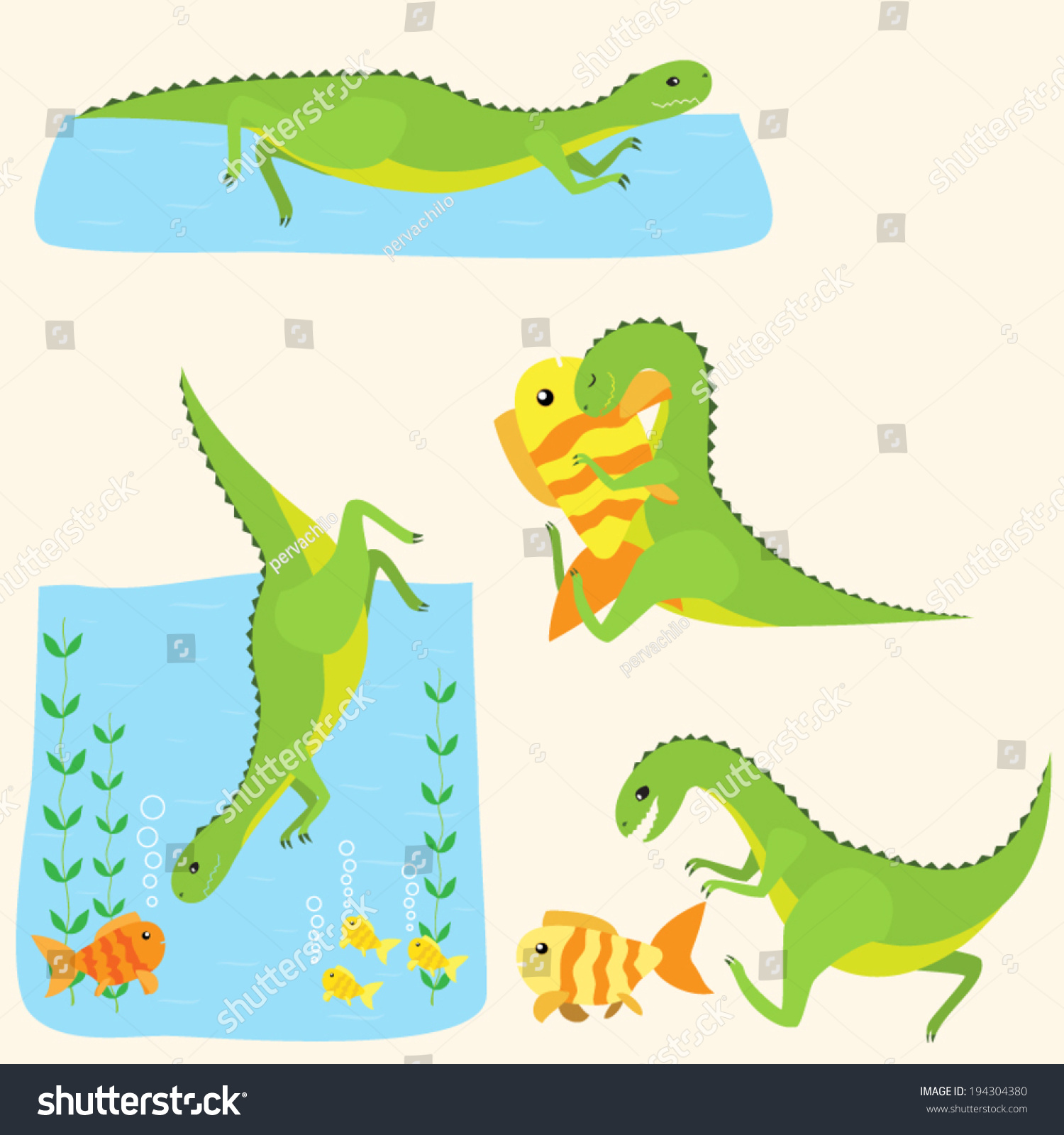 Dinosaurs Fish Vector Set Stock Vector (Royalty Free) 194304380 ...