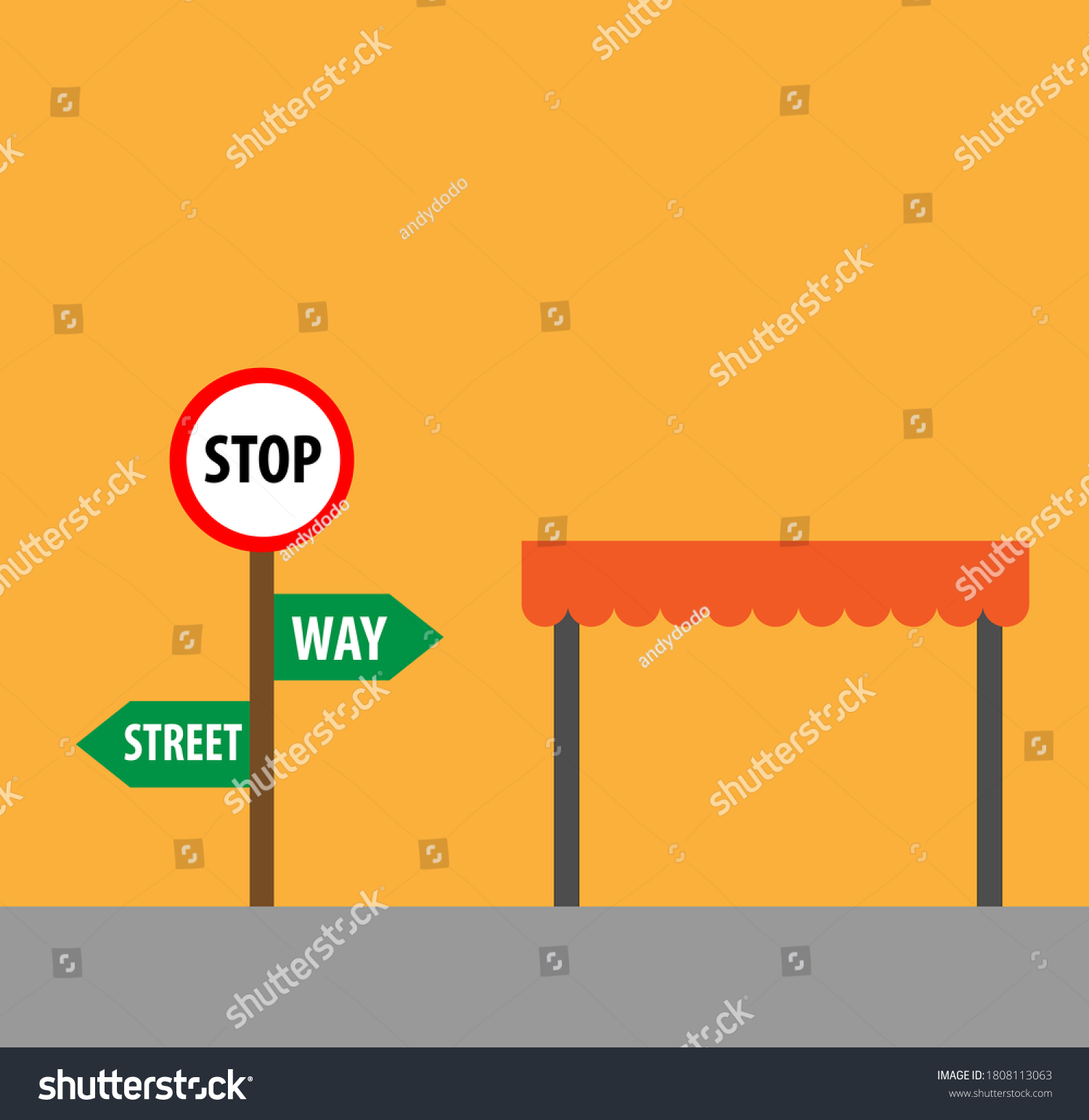 Direction Sign Board Halte Flat Stock Vector (Royalty Free) 1808113063