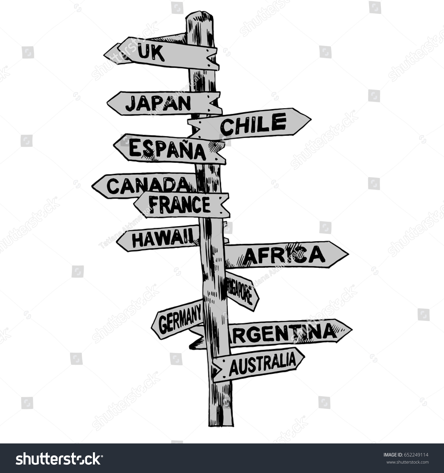 Direction Signs Different Countries Isolated Illustration Stock Vector ...