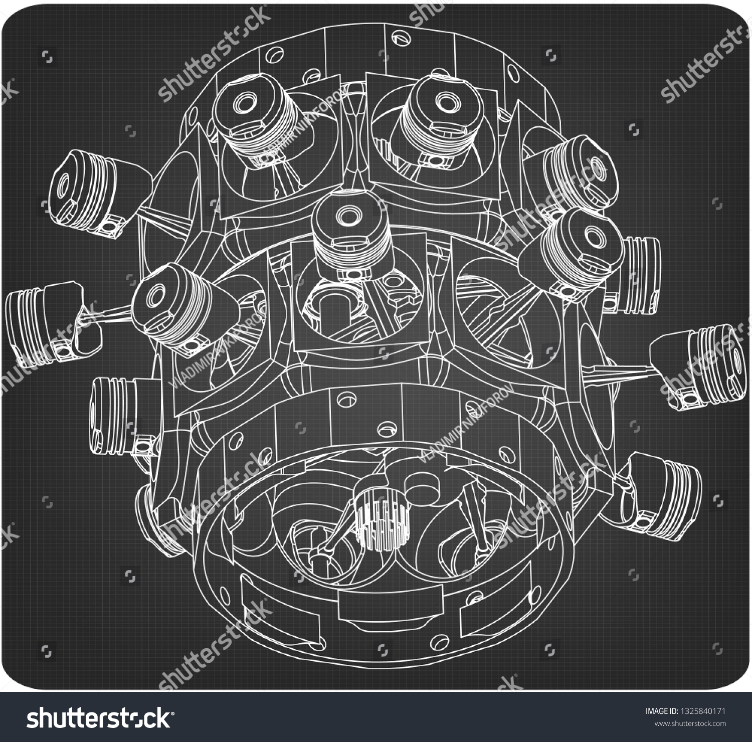 Disassembled Radial Engine On Gray Background Stock Vector (Royalty ...