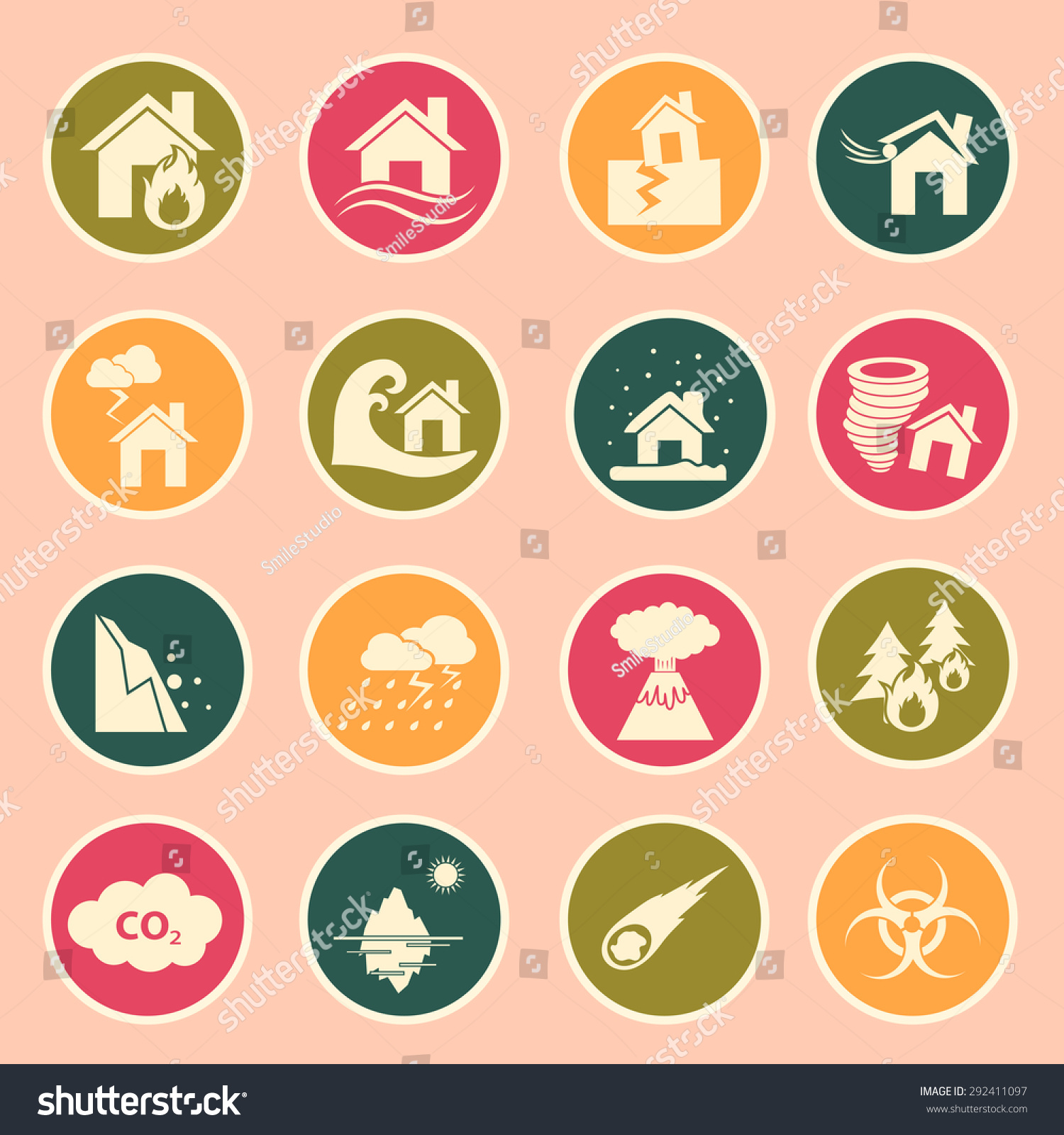 Disaster Icons Stock Vector 292411097 - Shutterstock