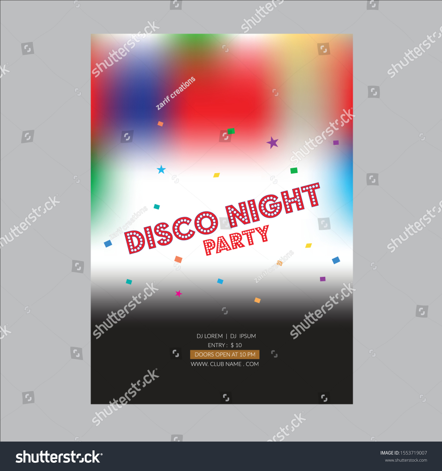 Disco Night Party Flyer Template Stock Vector (Royalty Free) 1553719007 ...
