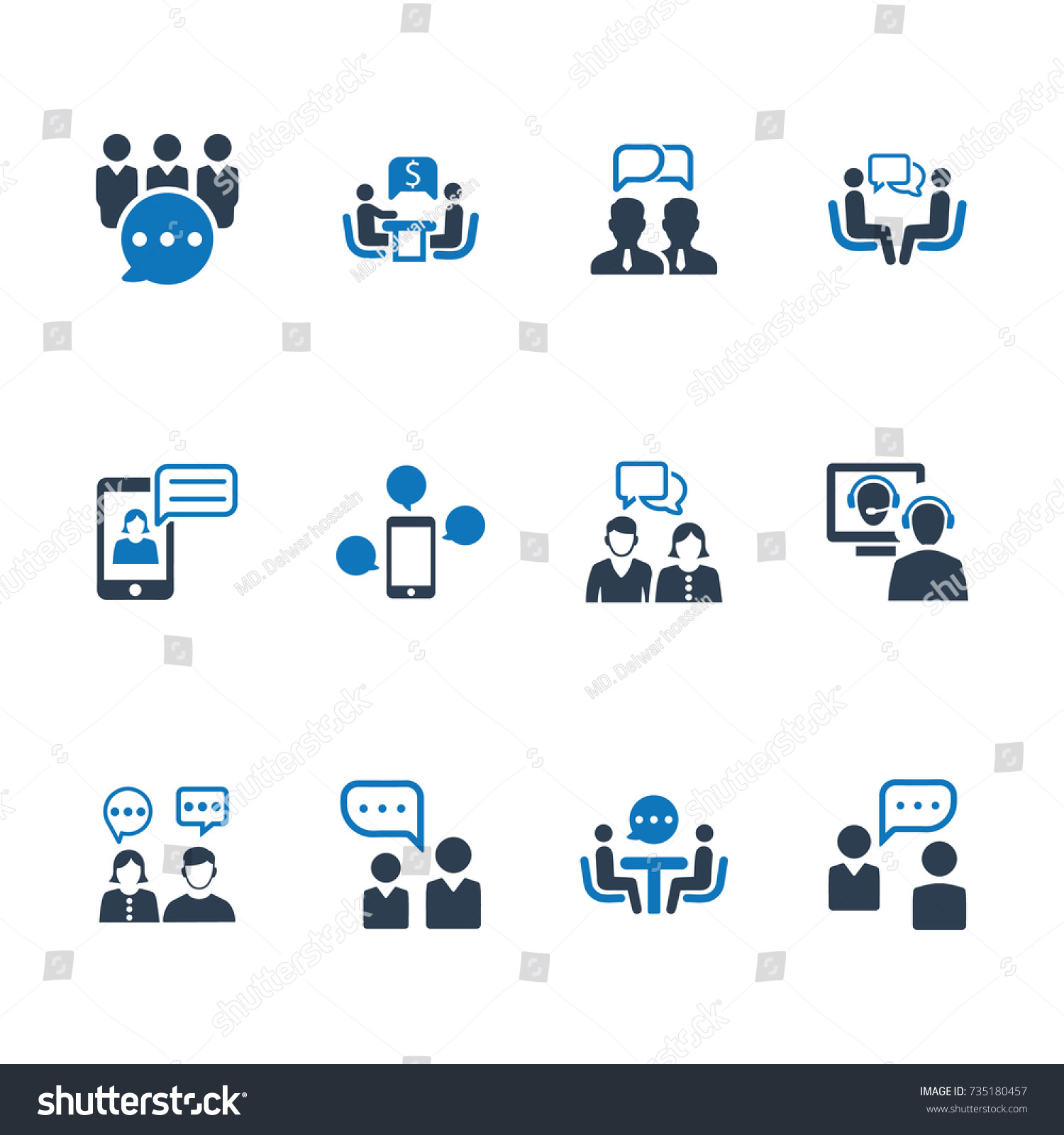 Discussion Icons Blue Version Stock Vector (Royalty Free) 735180457