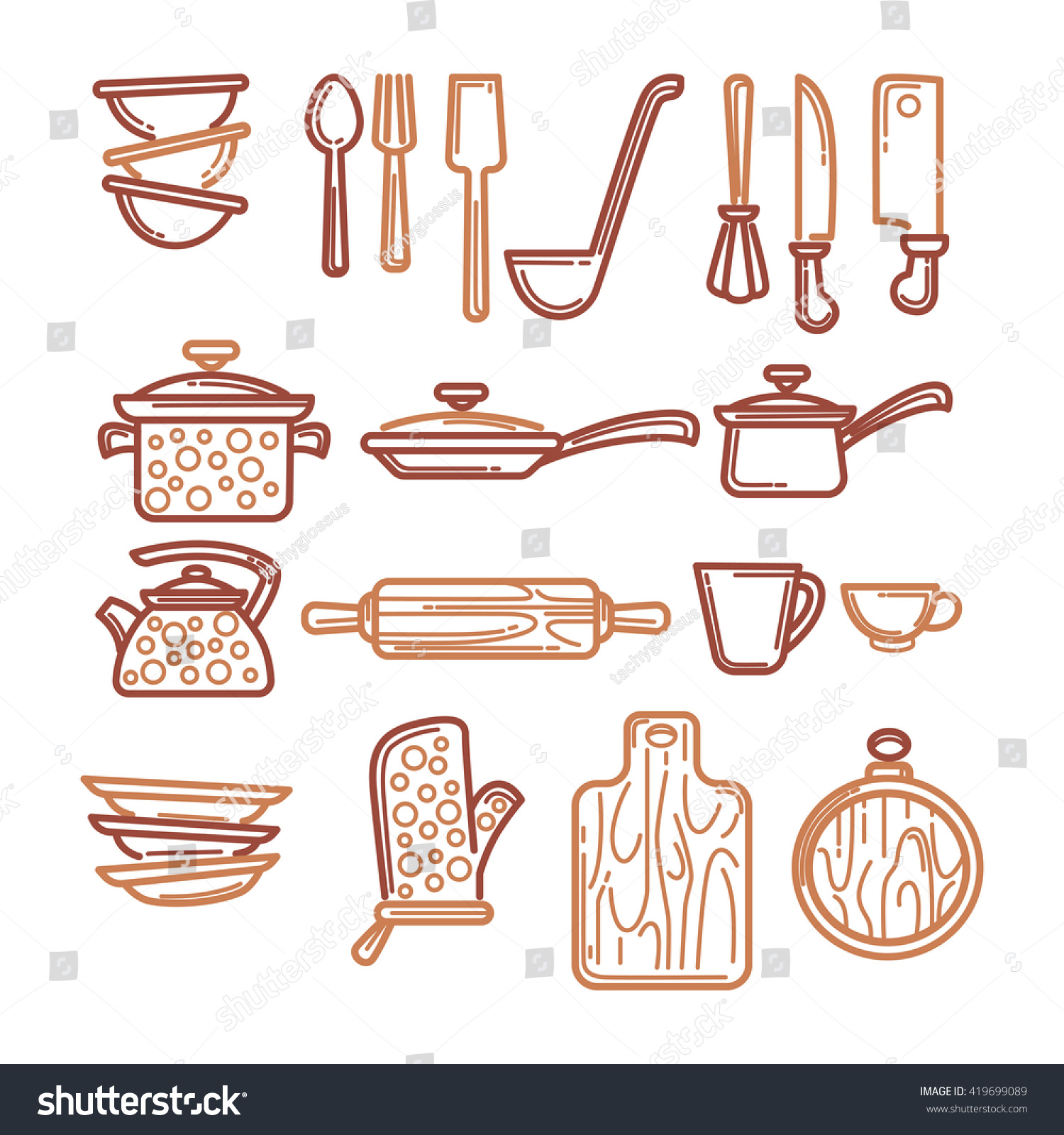 Dish Pans Other Kitchen Stuff Vector Stock Vector (Royalty Free) 419699089