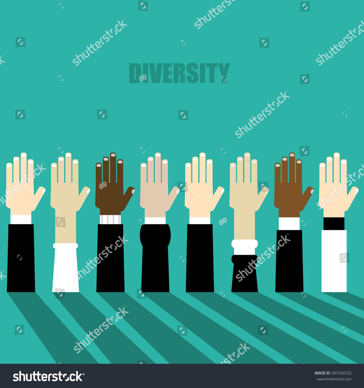 Vektor Stok Diversity Hands Raised Illustration (Tanpa Royalti ...